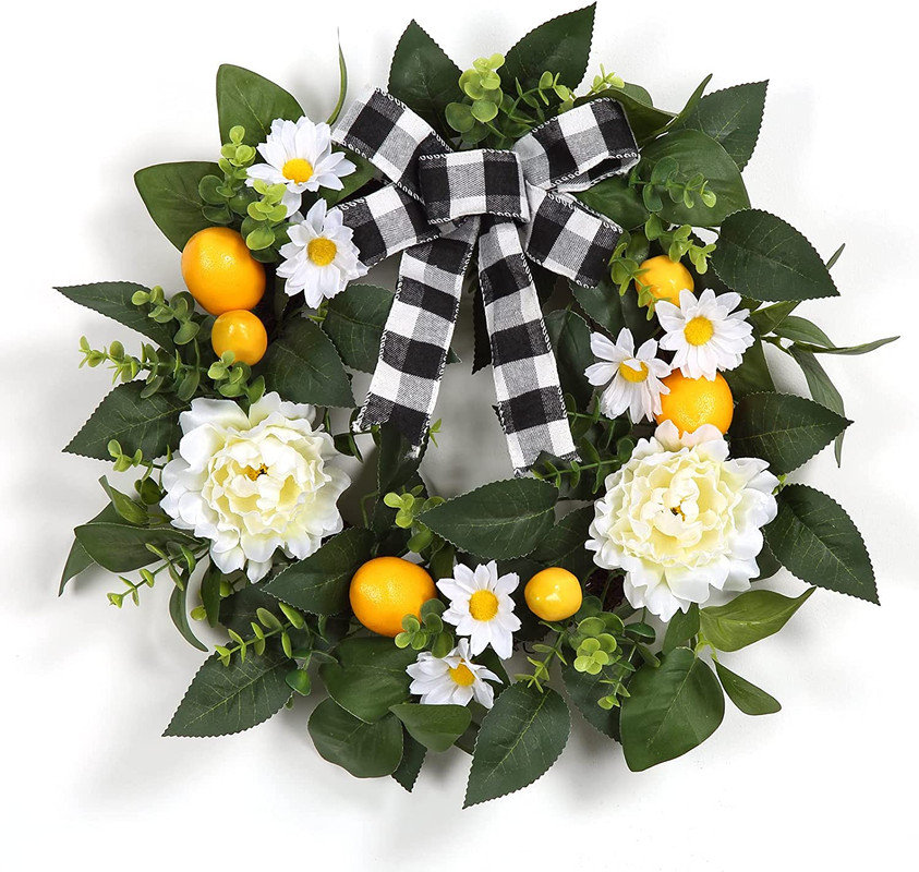 Gracie Oaks 20 Inch Lemon Wreath for Front Door, Spring Summer Fruit ...