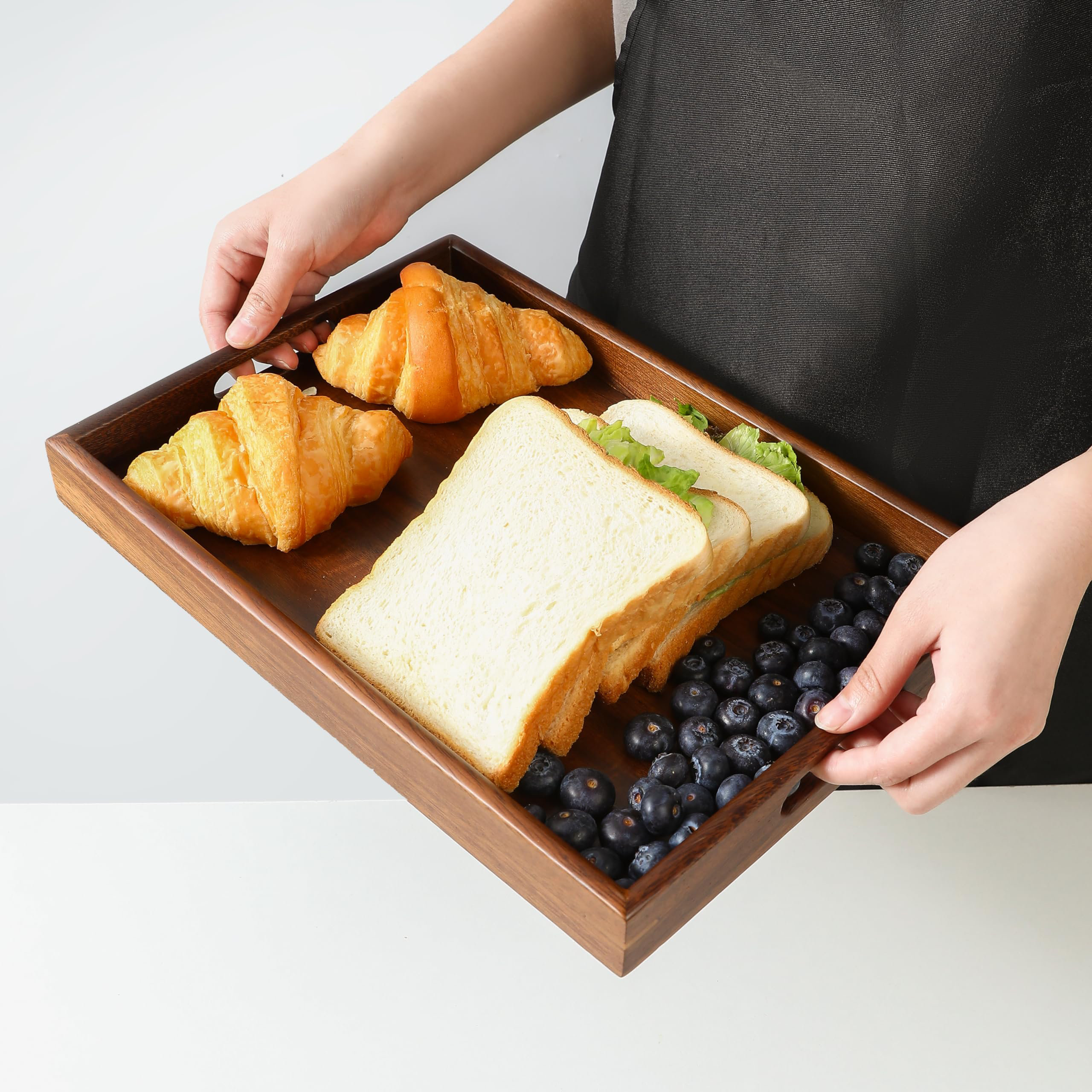 Millwood Pines Natural Walnut Wooden Tray With Handle - Rectangular, 12 ...