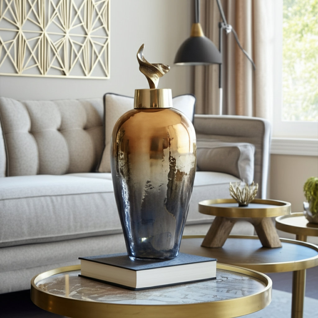 Rosdorf Park Metal Vase with Lily Lid, Bronze, Elegant Decorative Vase ...