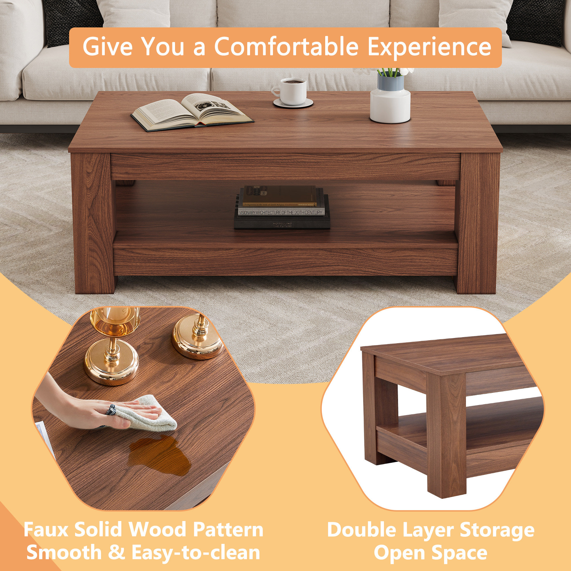 Latitude Run® A Modern And Practical Walnut Coffee Table. The Double ...