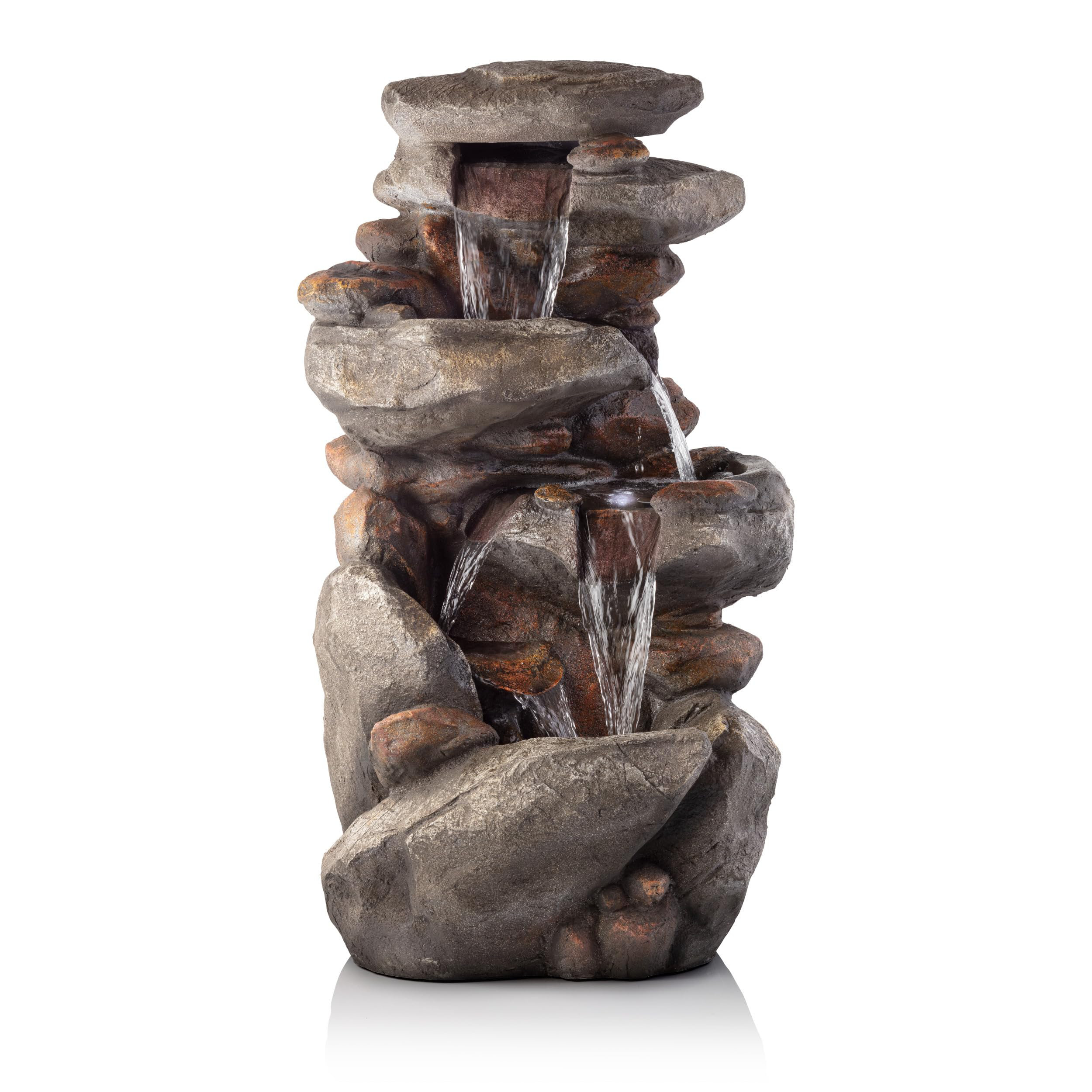 ukshoplocal 40" Floor Fountain With Cascading Streams And White Led ...