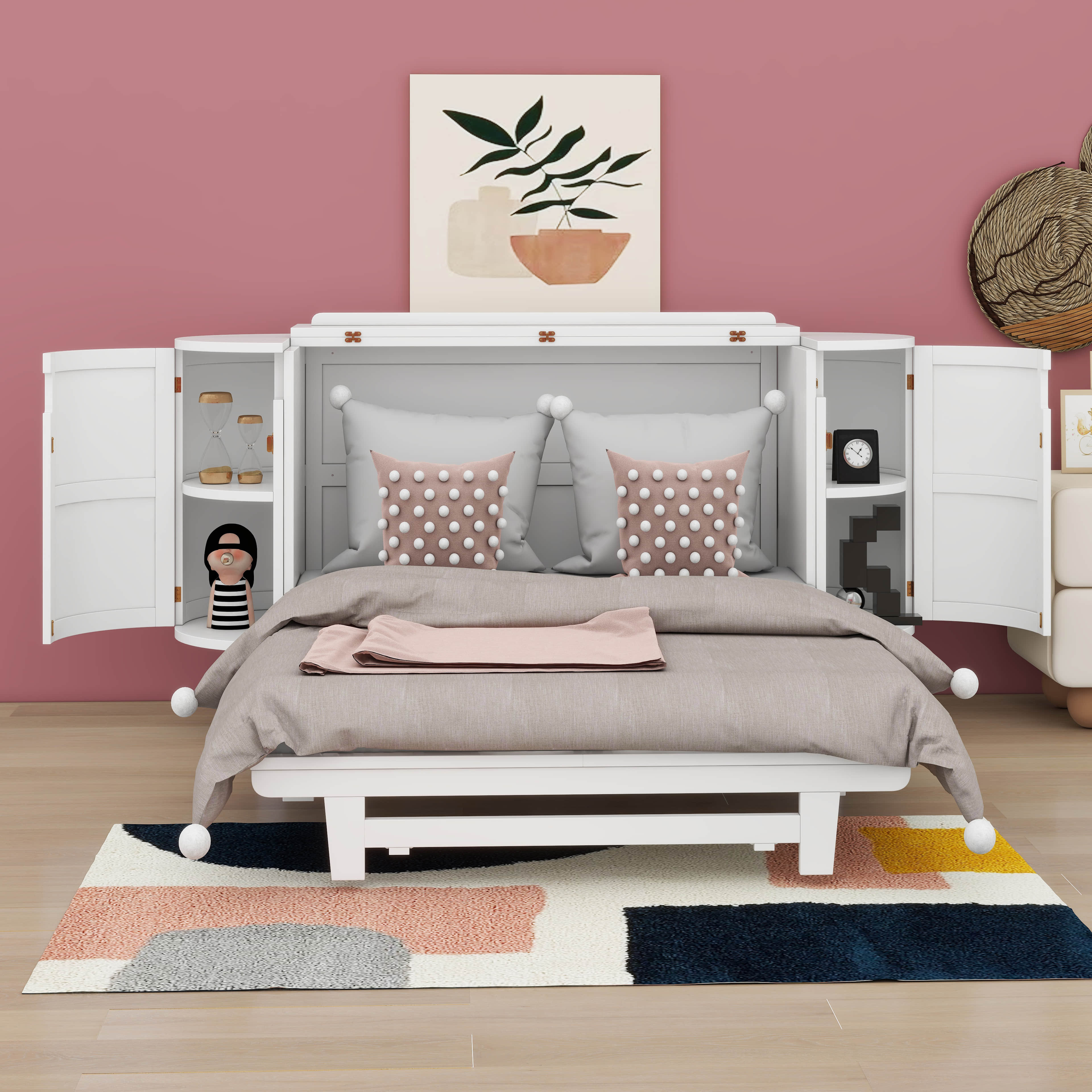 Bayou Breeze Full Size Murphy Folding Space-Saving Rattan Wall Pull-Out Bed | Wayfair