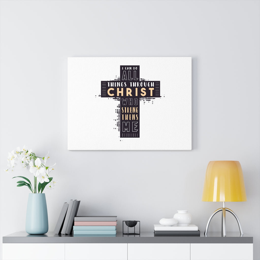 Blue Elephant Things Through Christ Cross - Wrapped Canvas Typography ...