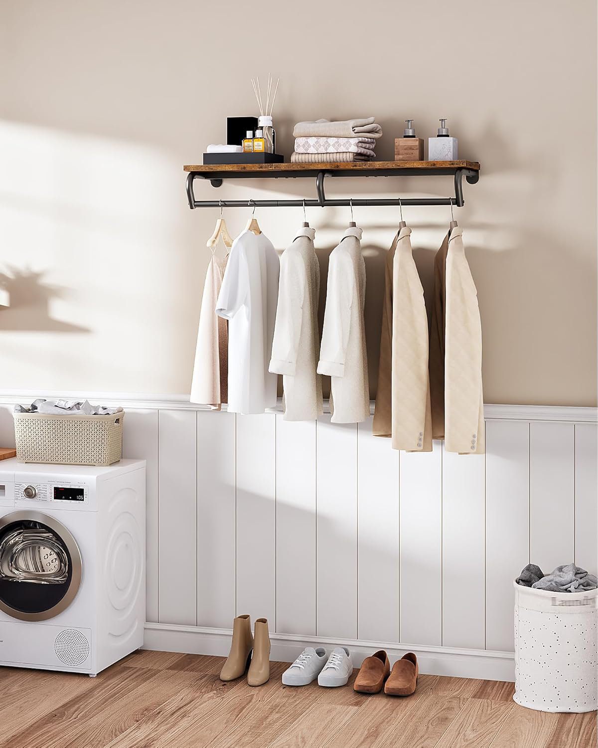 VENOPU Wall Mounted Clothes Rack, Garment Rack with Top Shelf - Wayfair ...