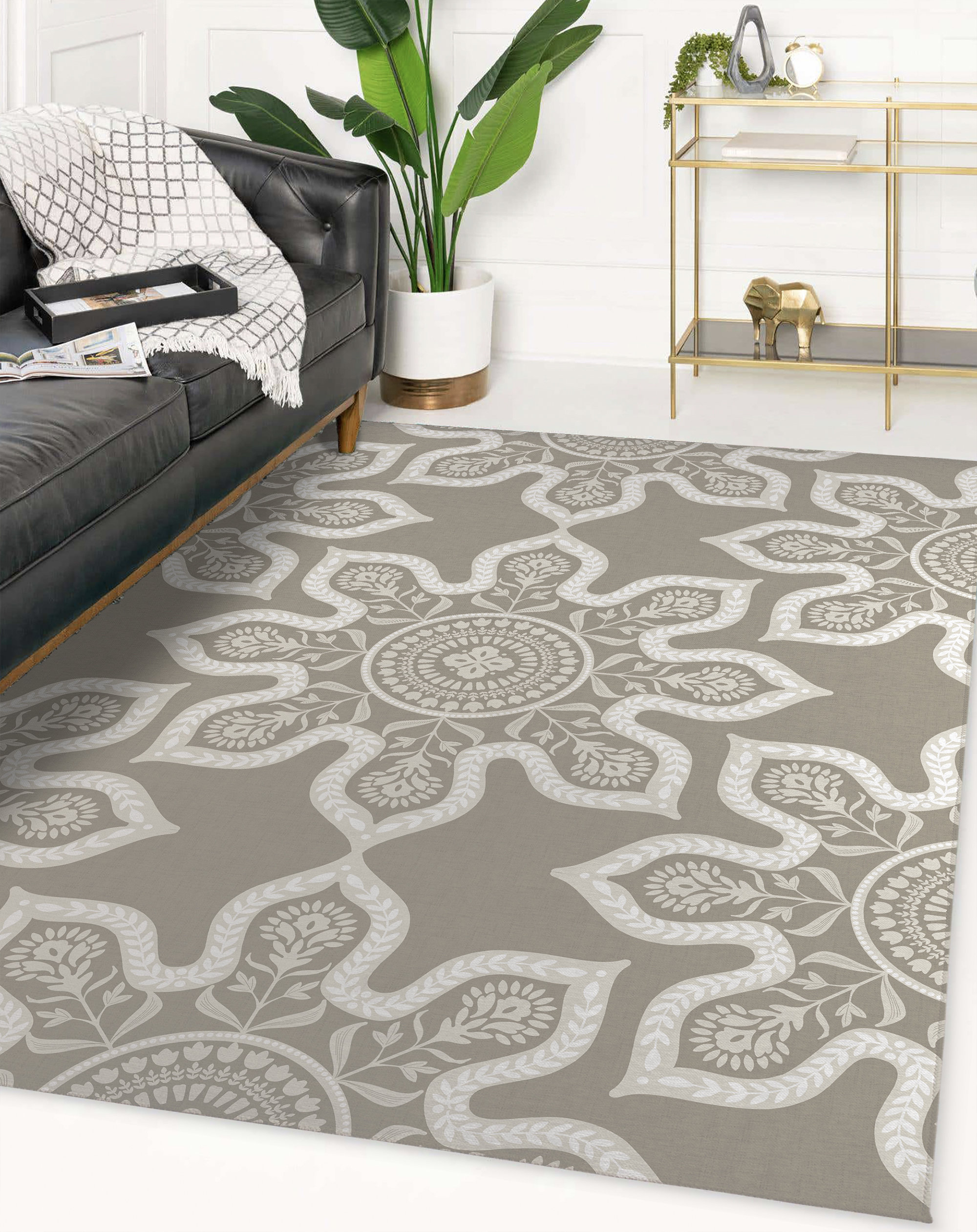 Bungalow Rose Floral Machine Made Power Loom Synthetic Area Rug in Tan ...