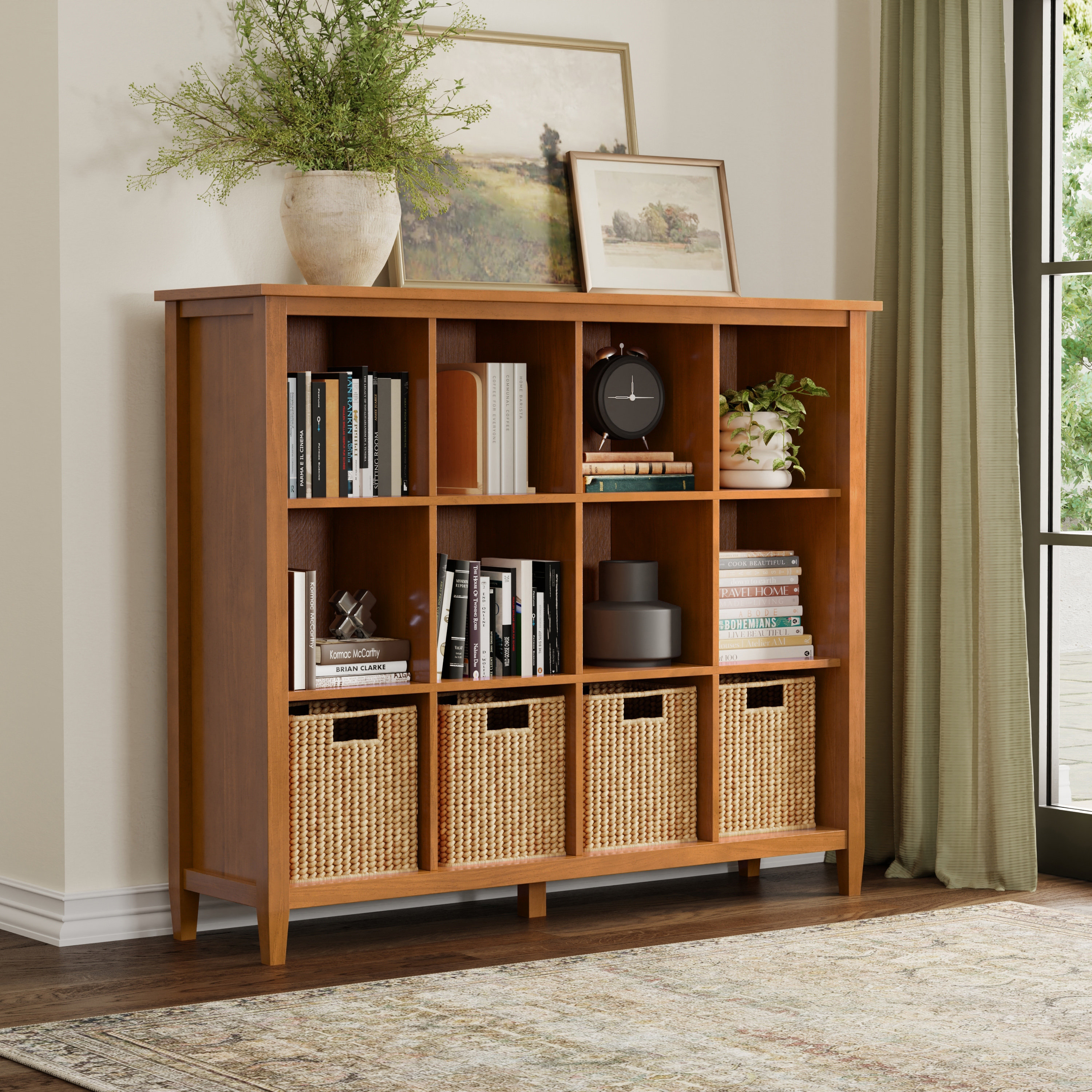 Simpli Home Warm Shaker 48"H Solid Wood Transitional 12-Cube Bookcase ...
