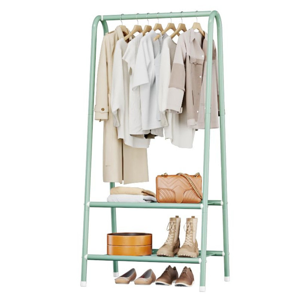 Everly Quinn Portable Metal Small Garment Rack with Double Layer Shelf ...