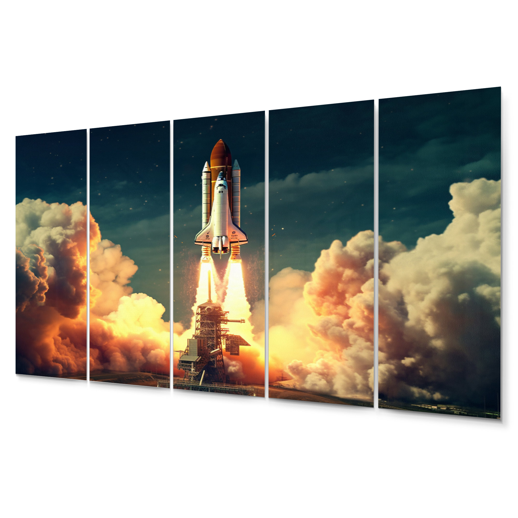 Design Art Vintage Spaceship Rocket II - Rocket Metal Wall Art Set ...