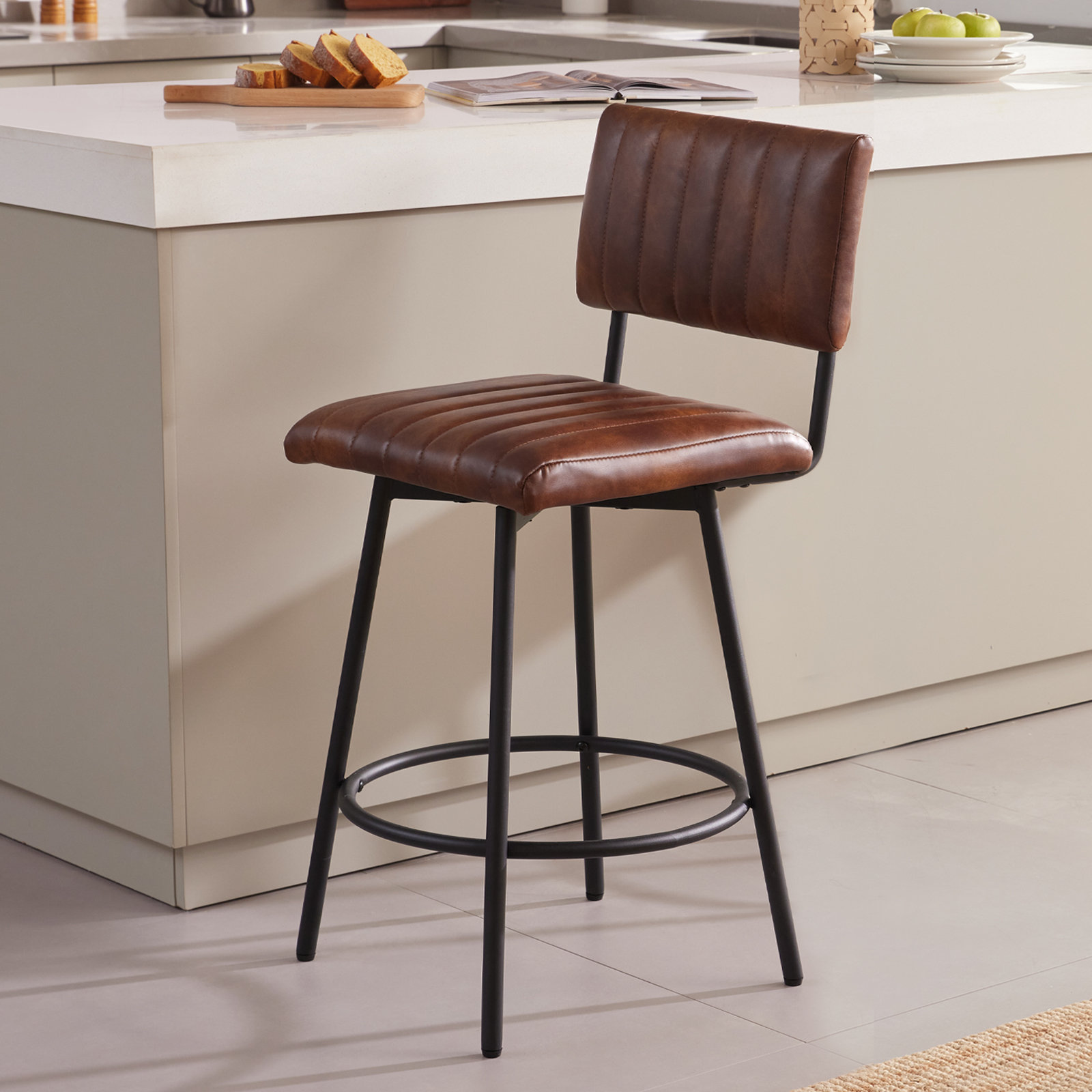 Corrigan Studio® Lavante Channel Tufting Upholstered Swivel Bar Stool ...