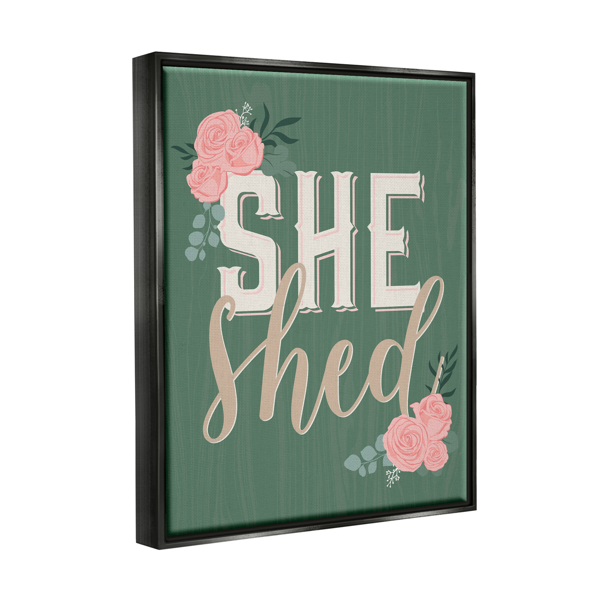 Stupell Industries She Shed Floral Pink Rose Calligraphy Sign by Angela ...