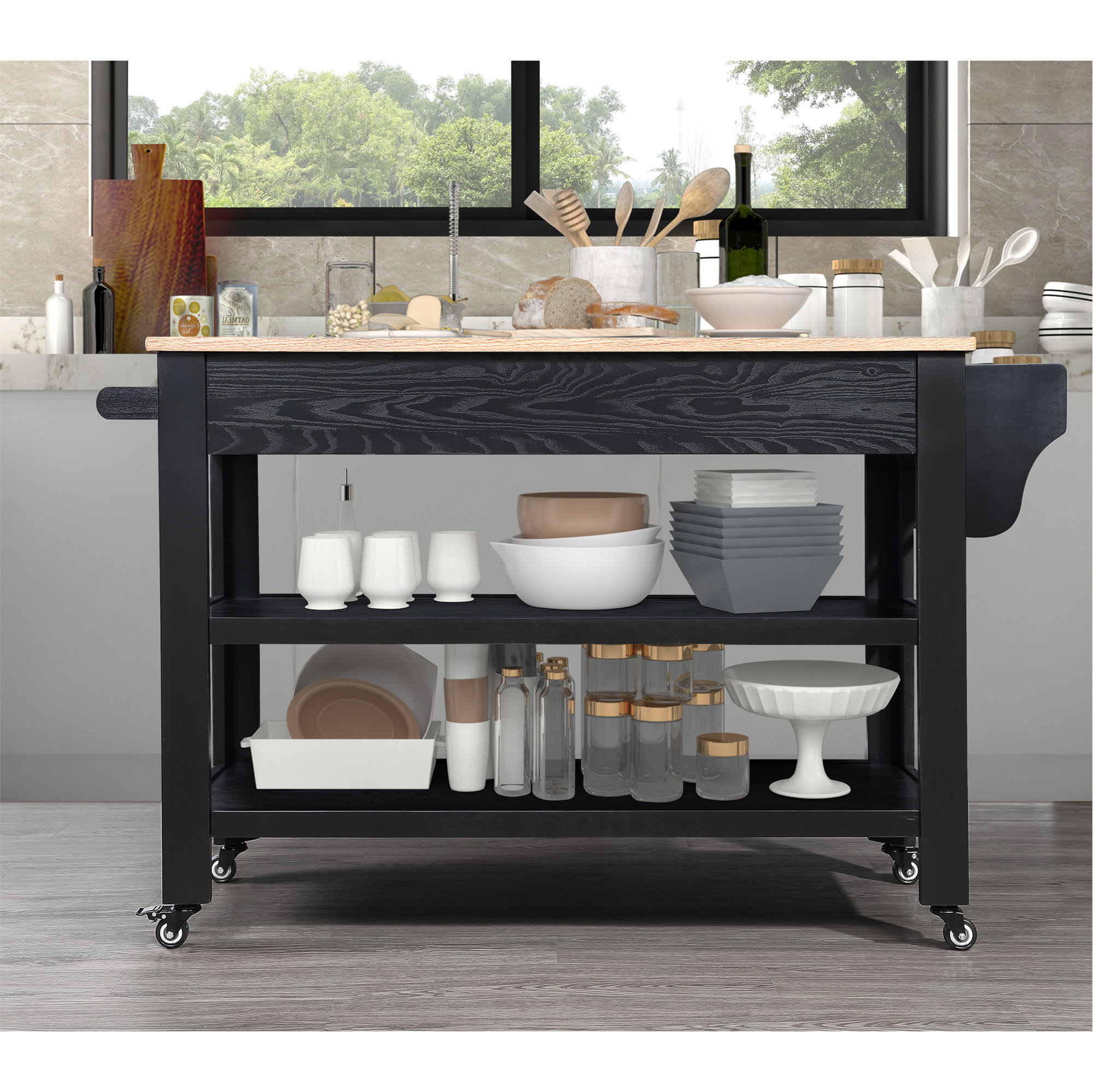 Lark Manor 57 Inch Rolling Kitchen Island With Storage,Kitchen Cart ...