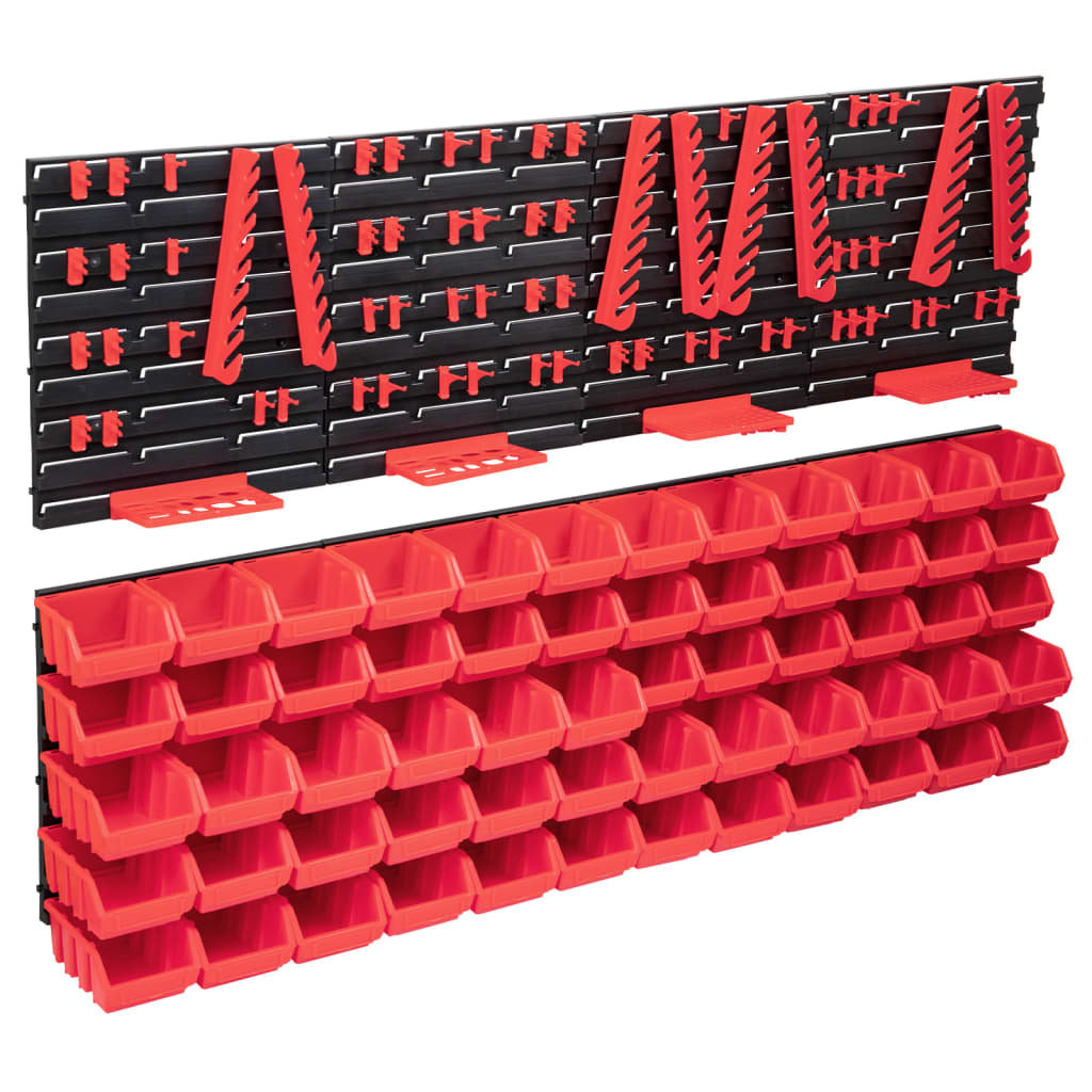 vidaXL 136 Piece Storage Bin Kit with Wall Panels Red and Black ...