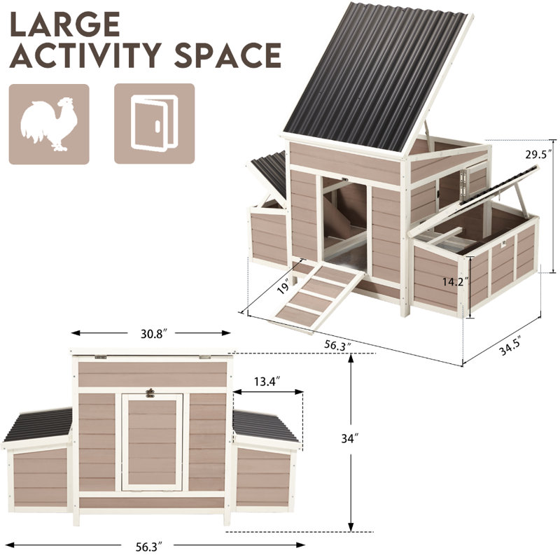 Tucker Murphy Pet™ Chicken Coop, 56" Large Wooden Chicken Hutch With 6 ...