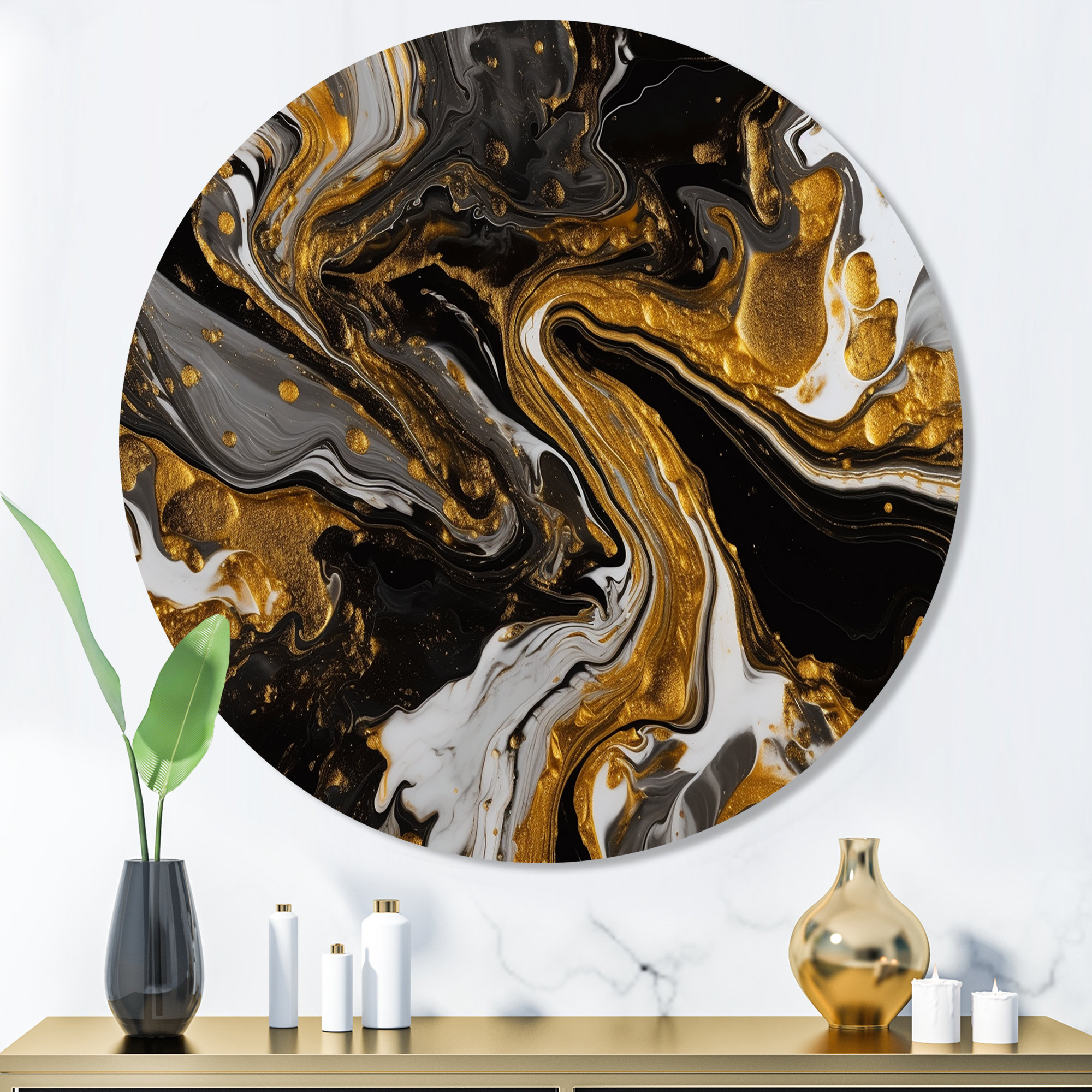 Mercer41 Jinnah Gold Black Marbled Dreamscape II - Abstract Geometric ...