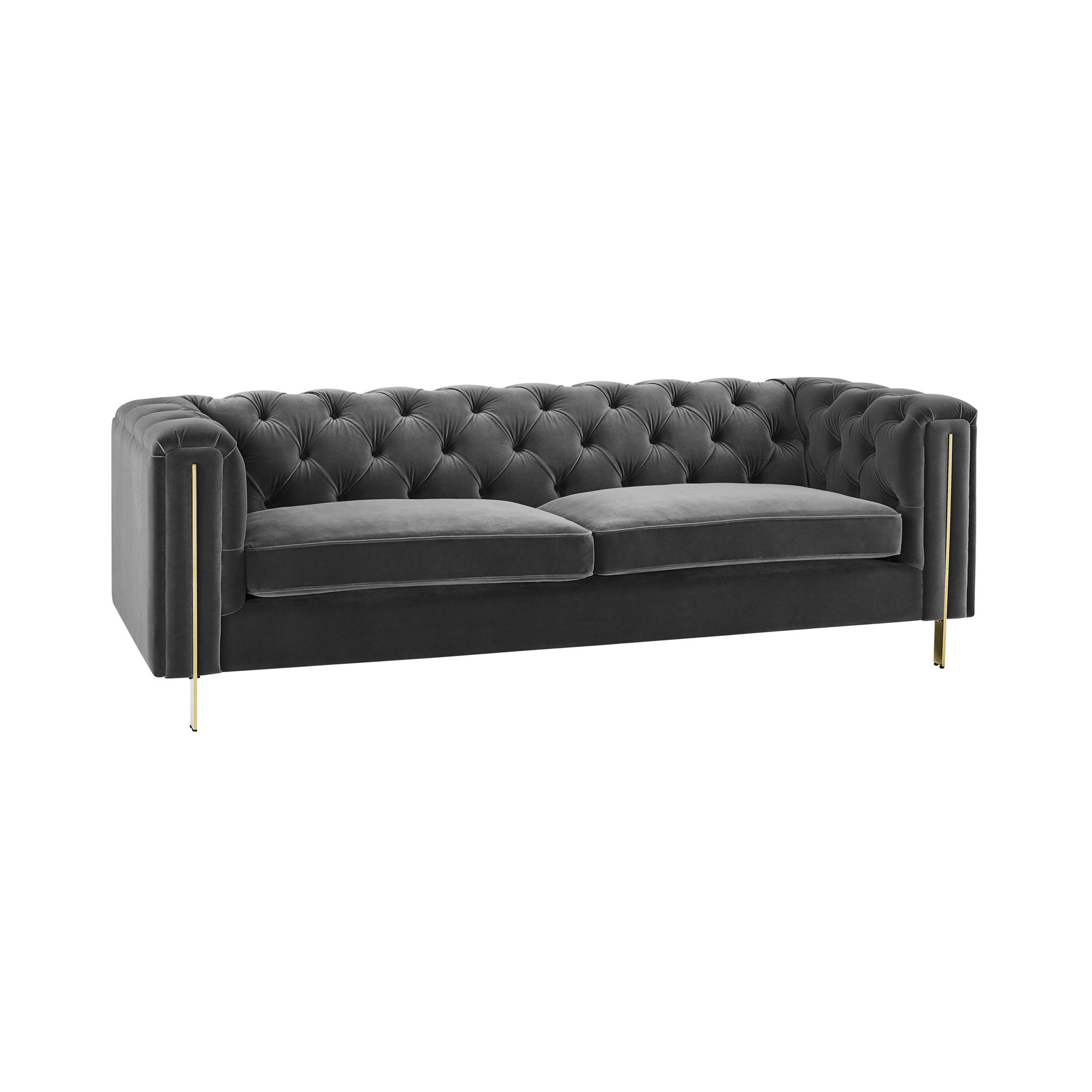 Everly Quinn Isaac - Channel Stitch Velvet Sofa - Gray | Wayfair