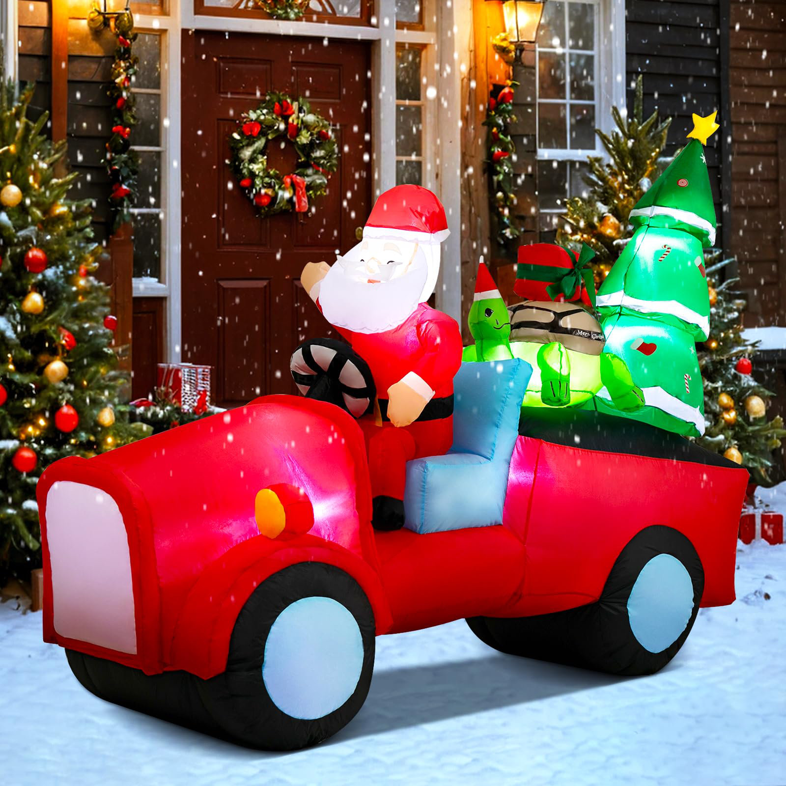 One Allium Way 7FT Christmas Inflatable Santa with Train, Turtle, and Christmas Tree - Wayfair ...