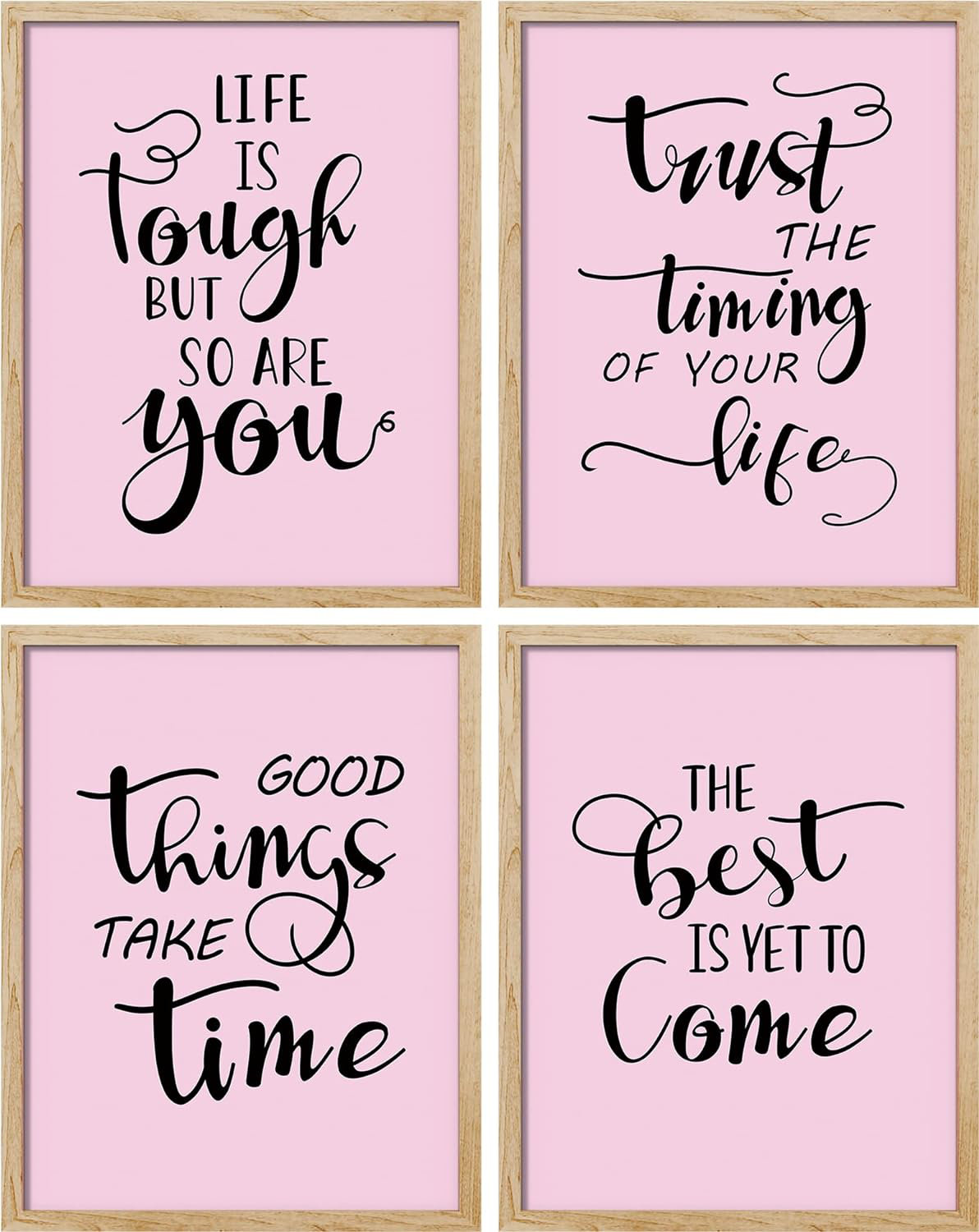 SIGNLEADER Life Is Tough Pink Inspirational Motivational Set Of 4 Word ...