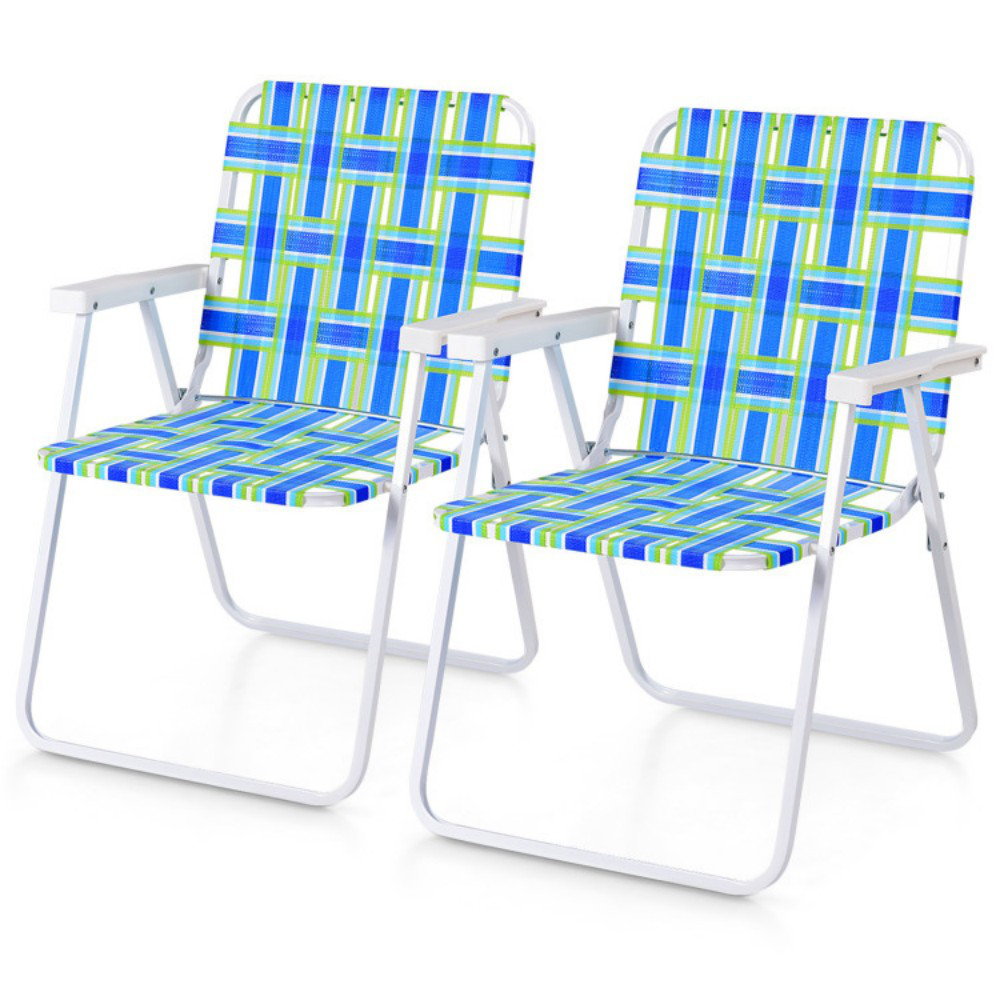 Arlmont & Co. 2 Pieces Folding Beach Chair Camping Lawn Webbing Chair ...