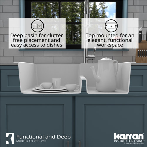 Karran Quartz 33'' X 22'' 60/40 Double Bowl Drop-in Kitchen Sink ...