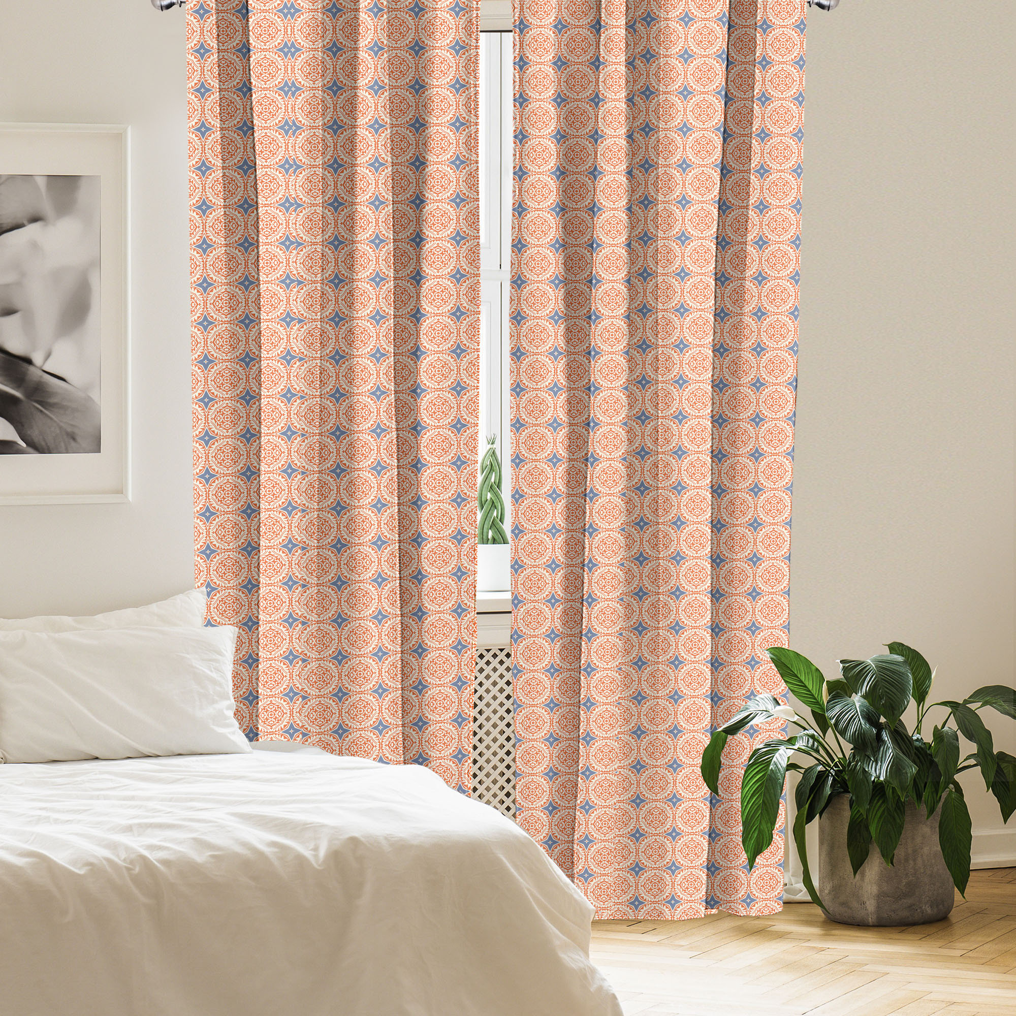 East Urban Home Traditional 4-Panel Curtains, Floral Motif and Stars ...