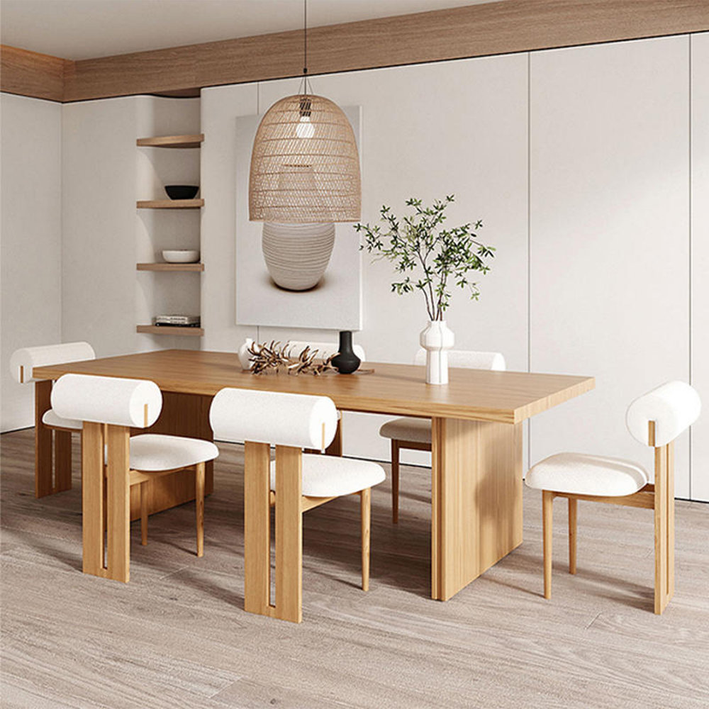 Mass Furni 6 - Person Burlywood Rectangular Solid Wood Dining Table Set ...