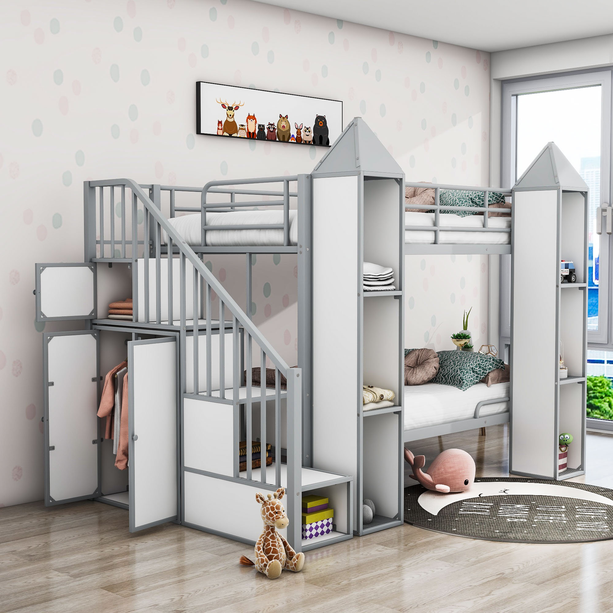 Harriet Bee Jaliyha Twin over Twin Metal Bunk Bed with Storage and ...