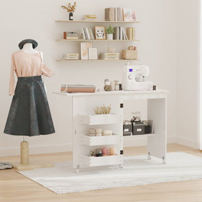 VIVOHOME 46'' x 16'' Foldable Sewing Table with Sewing Machine Platform ...