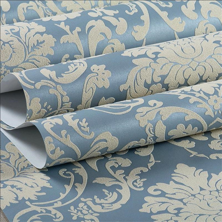 Fleur De Lis Living Luxury Damask Vinyl Wallpaper Blue Wall Paper Roll ...