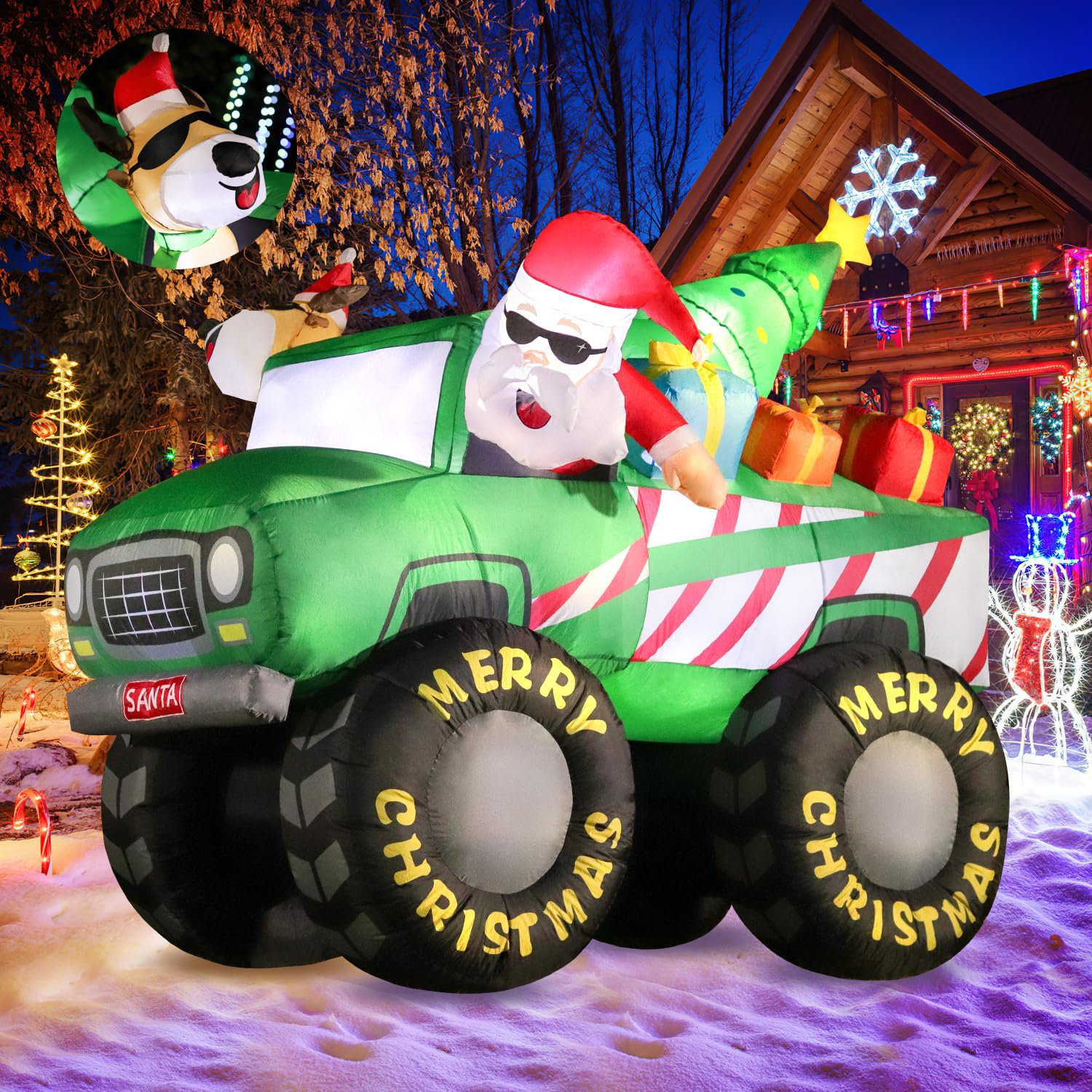 The Holiday Aisle® 7FT Christmas Inflatables Monster Truck Built-in LED ...