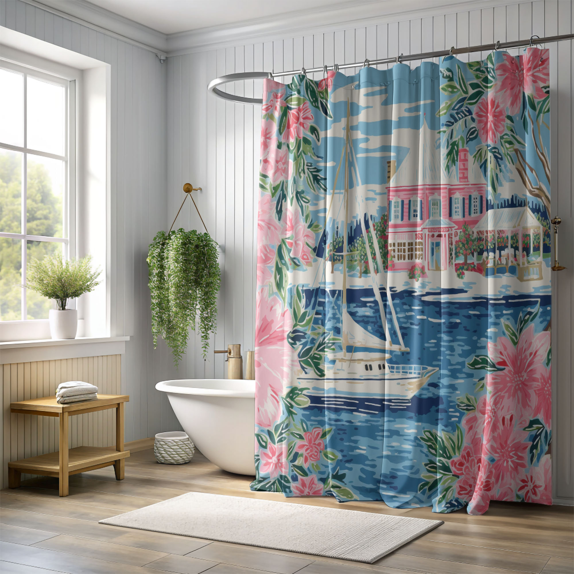 East Urban Home Preppy Coastal Towns - 1 Piece Standard Shower Curtain ...