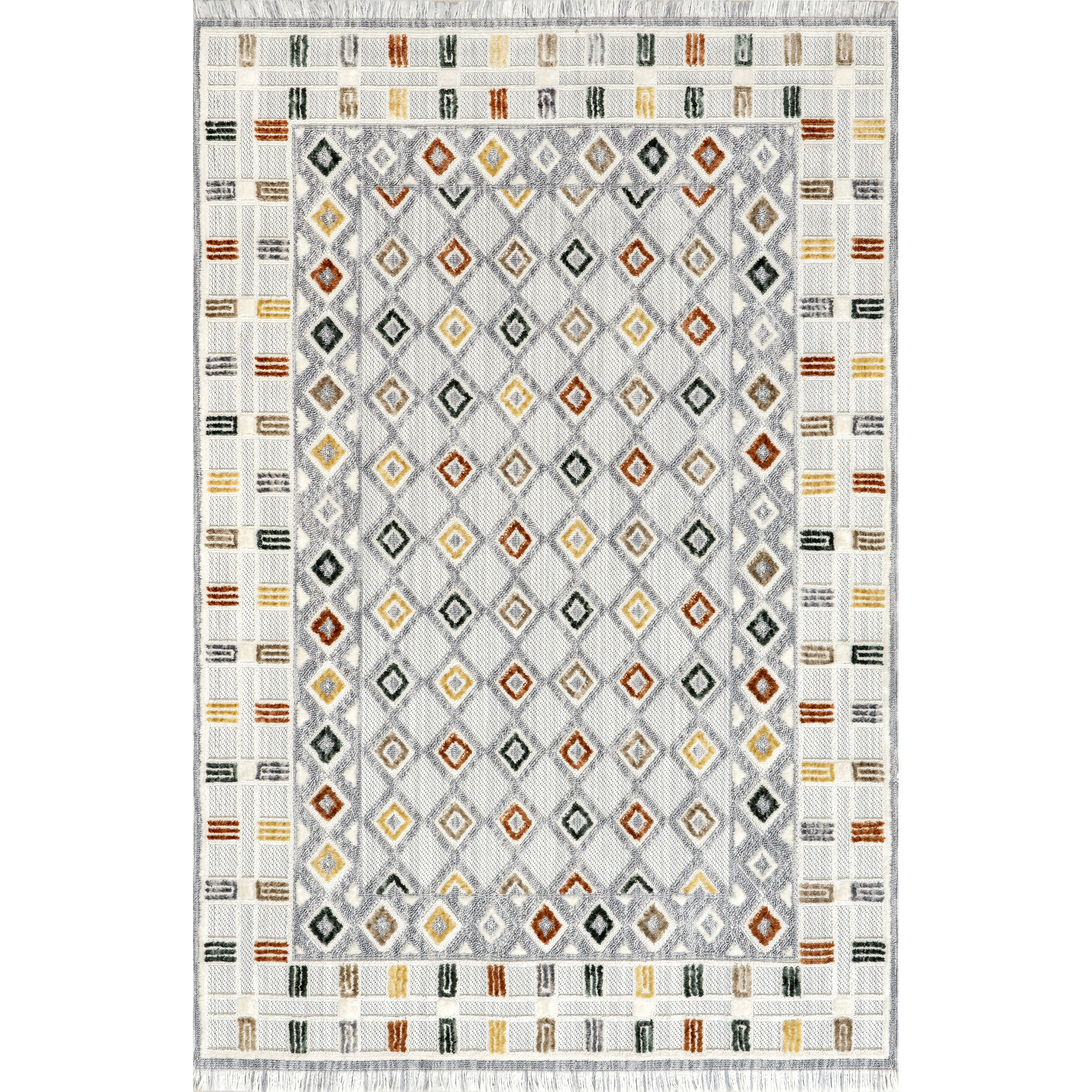 Union Rustic Henny Diamond and Stripes Fringe Area Rug | Wayfair