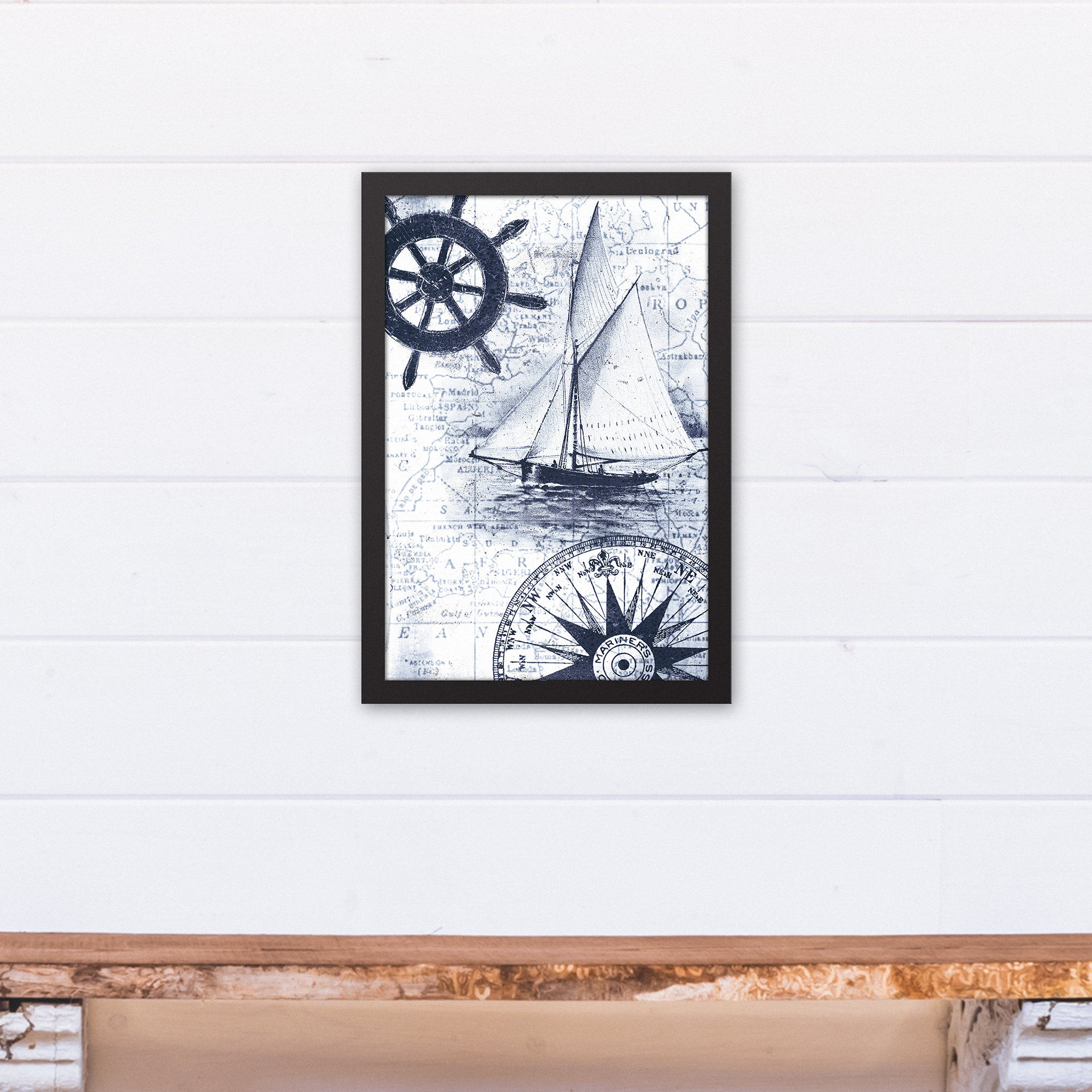 Breakwater Bay Navy Nautical Elements Framed Print On Canvas - Wayfair ...