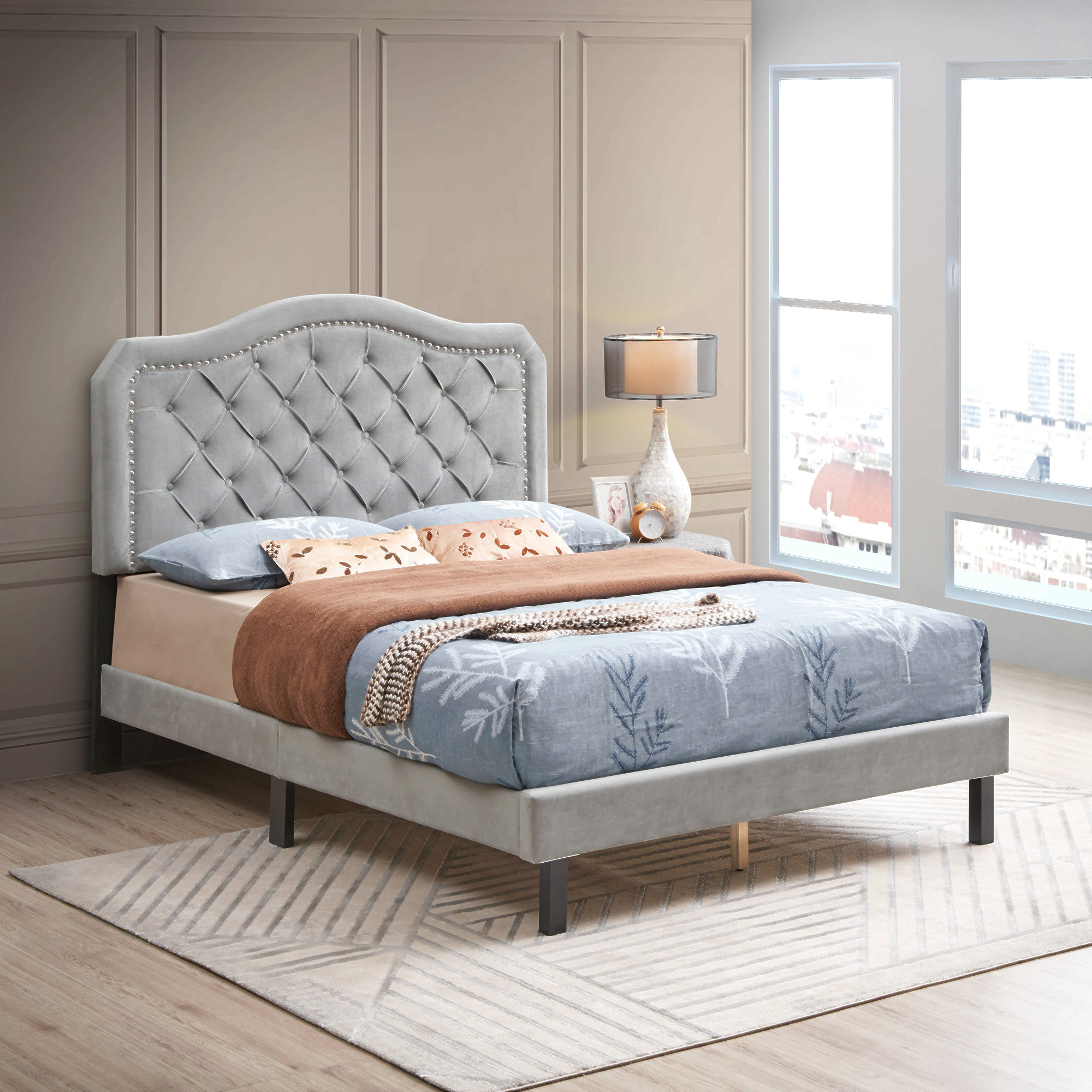 Alwyn Home Upholstered Bed Button Tufted With Curve Design - Strong ...