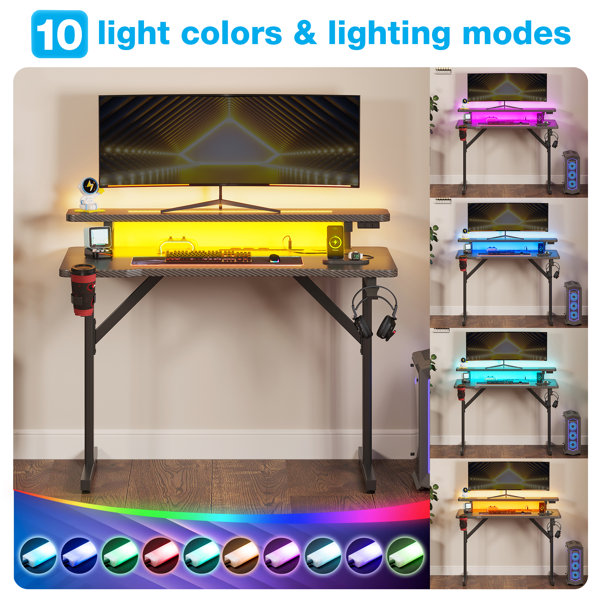 Inbox Zero Gaming Desk With Led Lights,computer Desk With Recessed ...