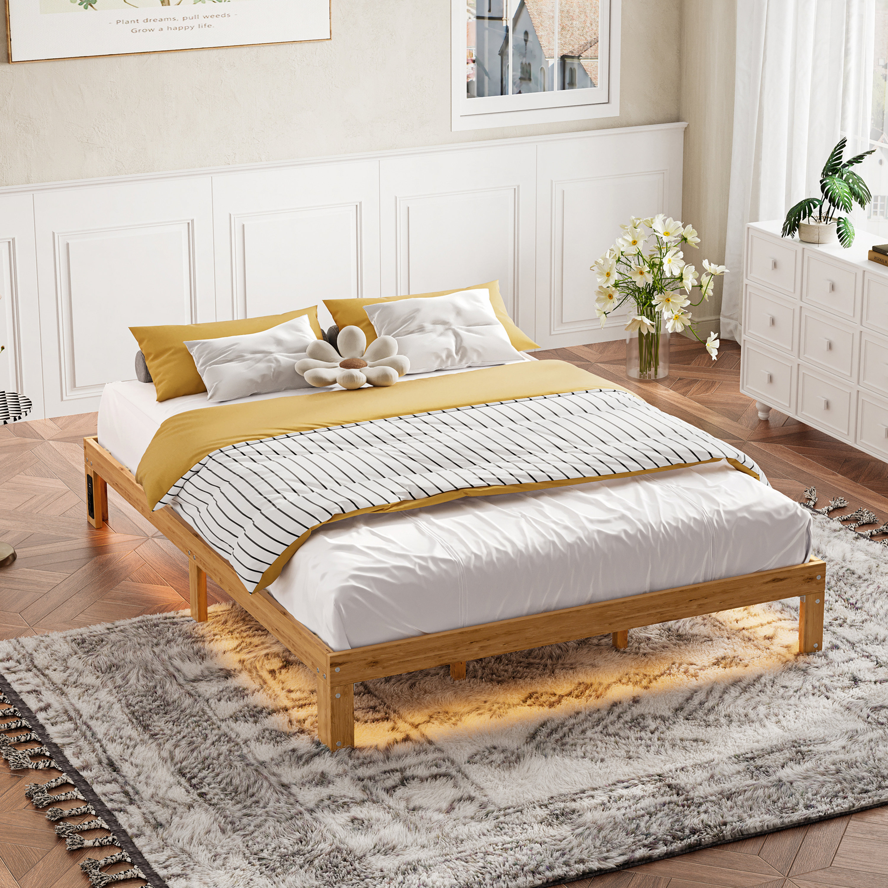 George Oliver Queen Size Wood Platform Bed Frame-12 Inch Solid Wood ...