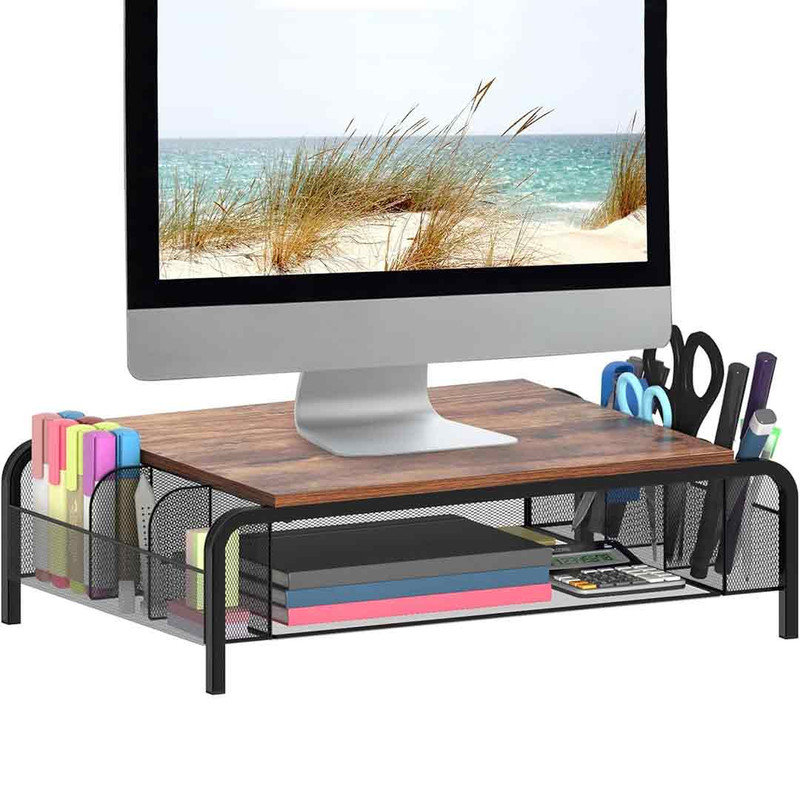 Mercer41 Metal Desk Monitor Stand Riser with Organizer Drawer, Rustic ...