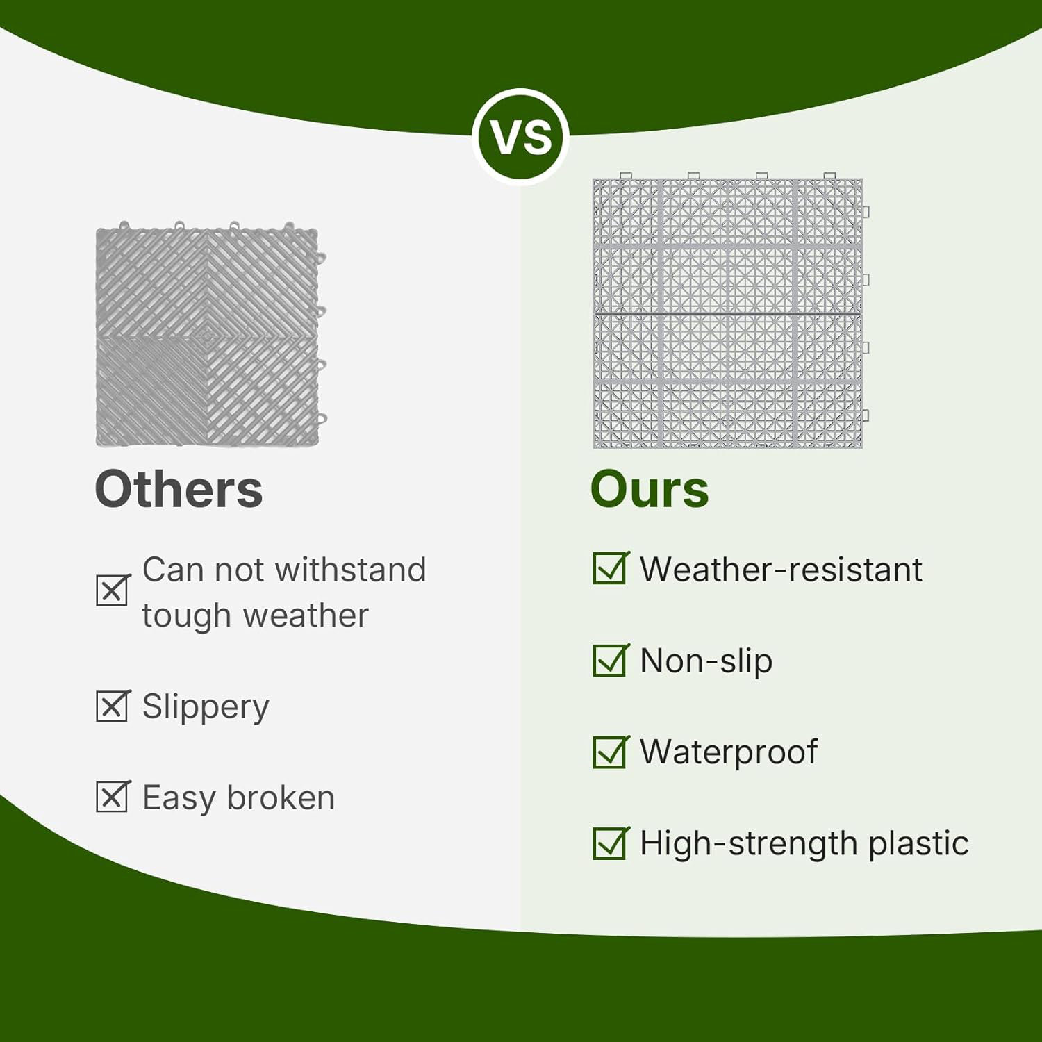 Awevsco 12PCS Plastic Interlocking Deck Tiles Rosette Pattern, 12"X12 ...