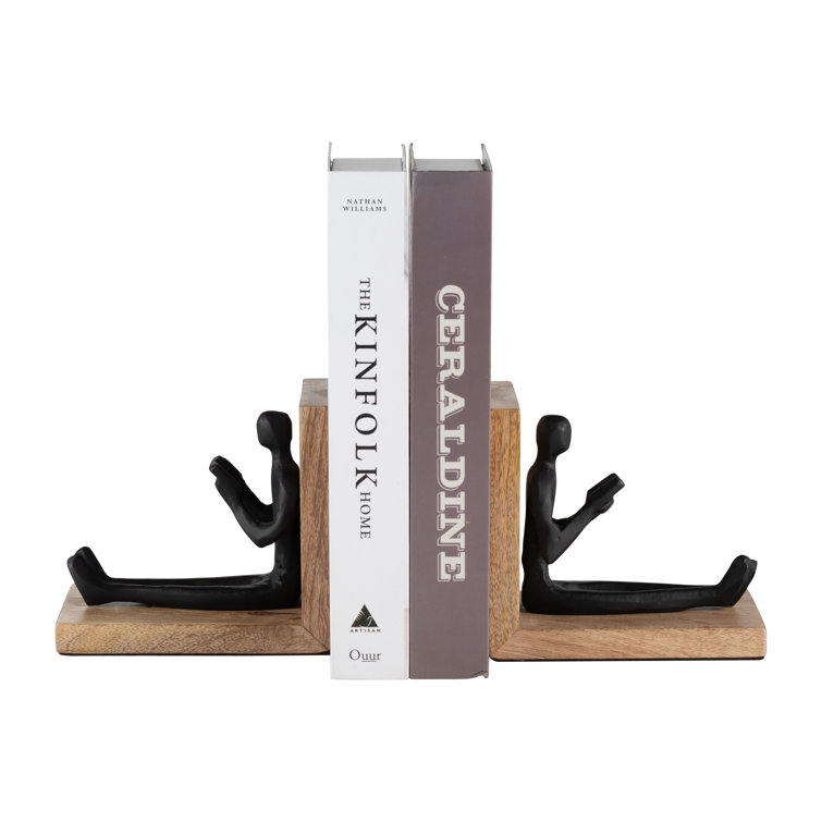 Millwood Pines Reading Man Bookends 6" Wooden and Aluminum Black and ...