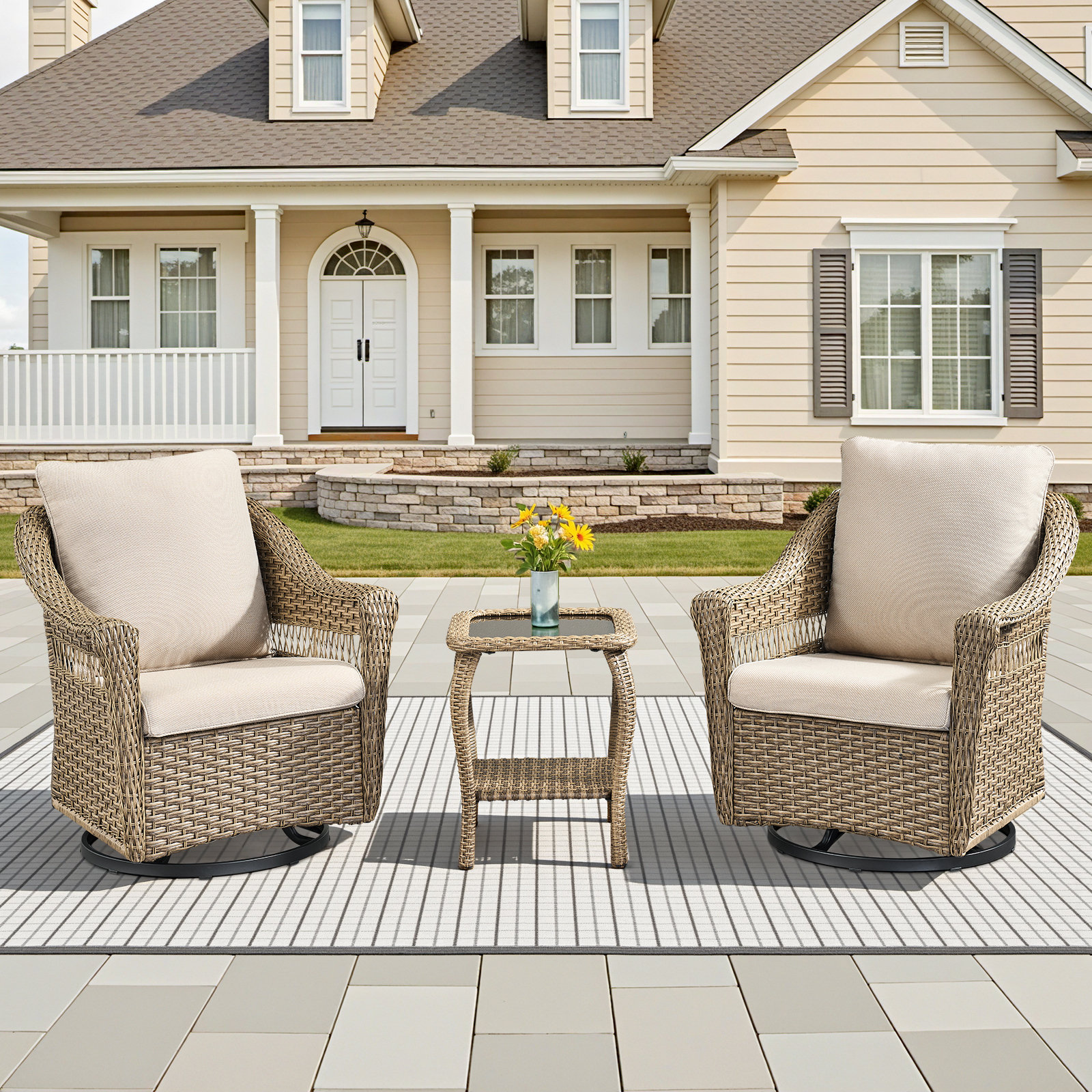 Red Barrel Studio Swivel Patio Chairs Set Of 2 With High Back - Wicker ...