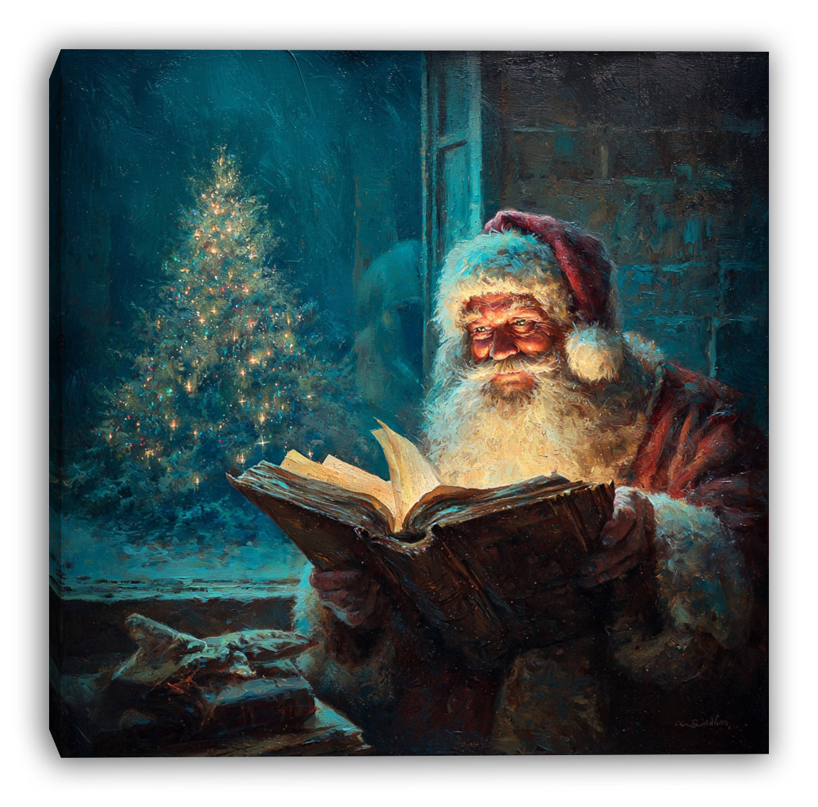 Charlton Home® Santa by the Tree Wrapped Canvas Wall Art | Wayfair