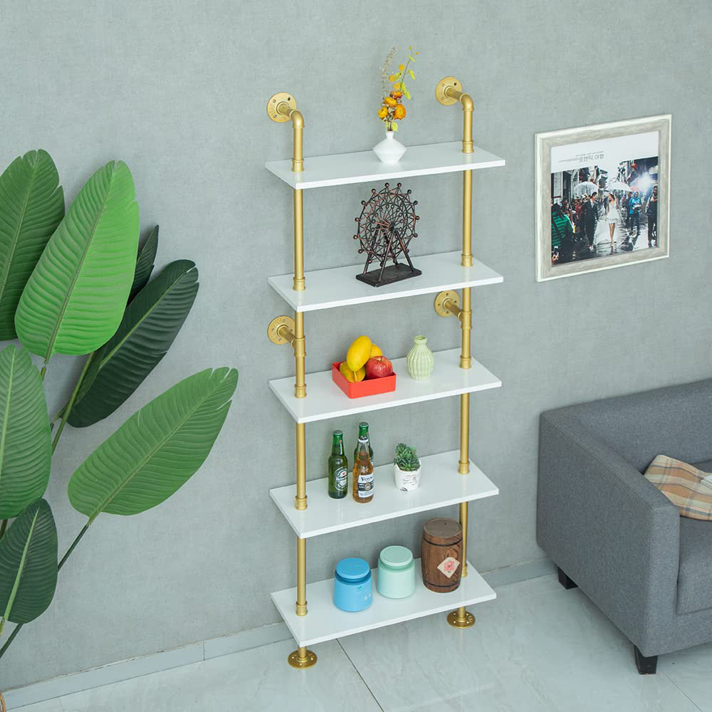 Williston Forge 5 Tier Industrial Pipe Rack, Modern Bookcase Bookshelf ...