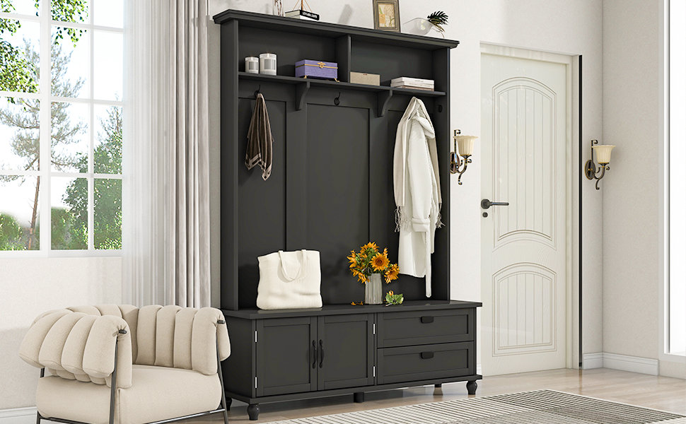 Darby Home Co Modern Style Hall Tree With Storage Cabinet And 2 Large ...