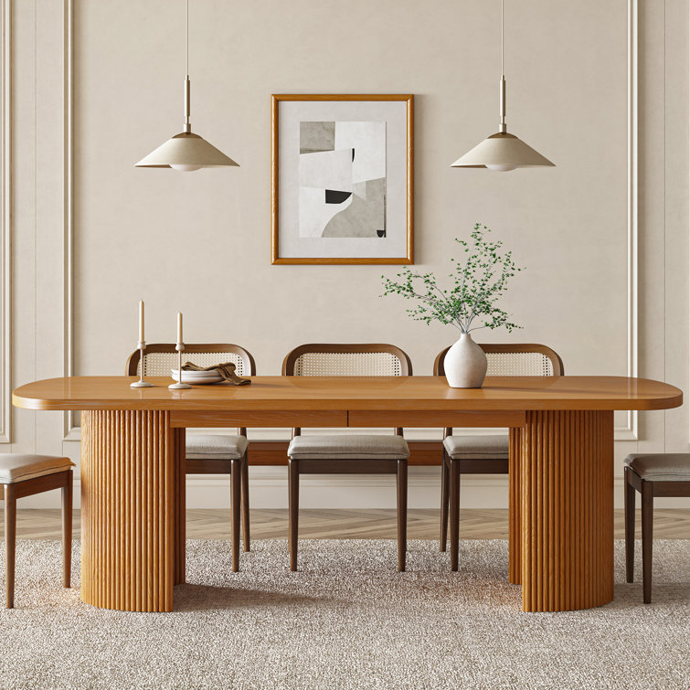 Millwood Pines Eljin 94" Mid-Century Modern Dining Table With Tableware ...