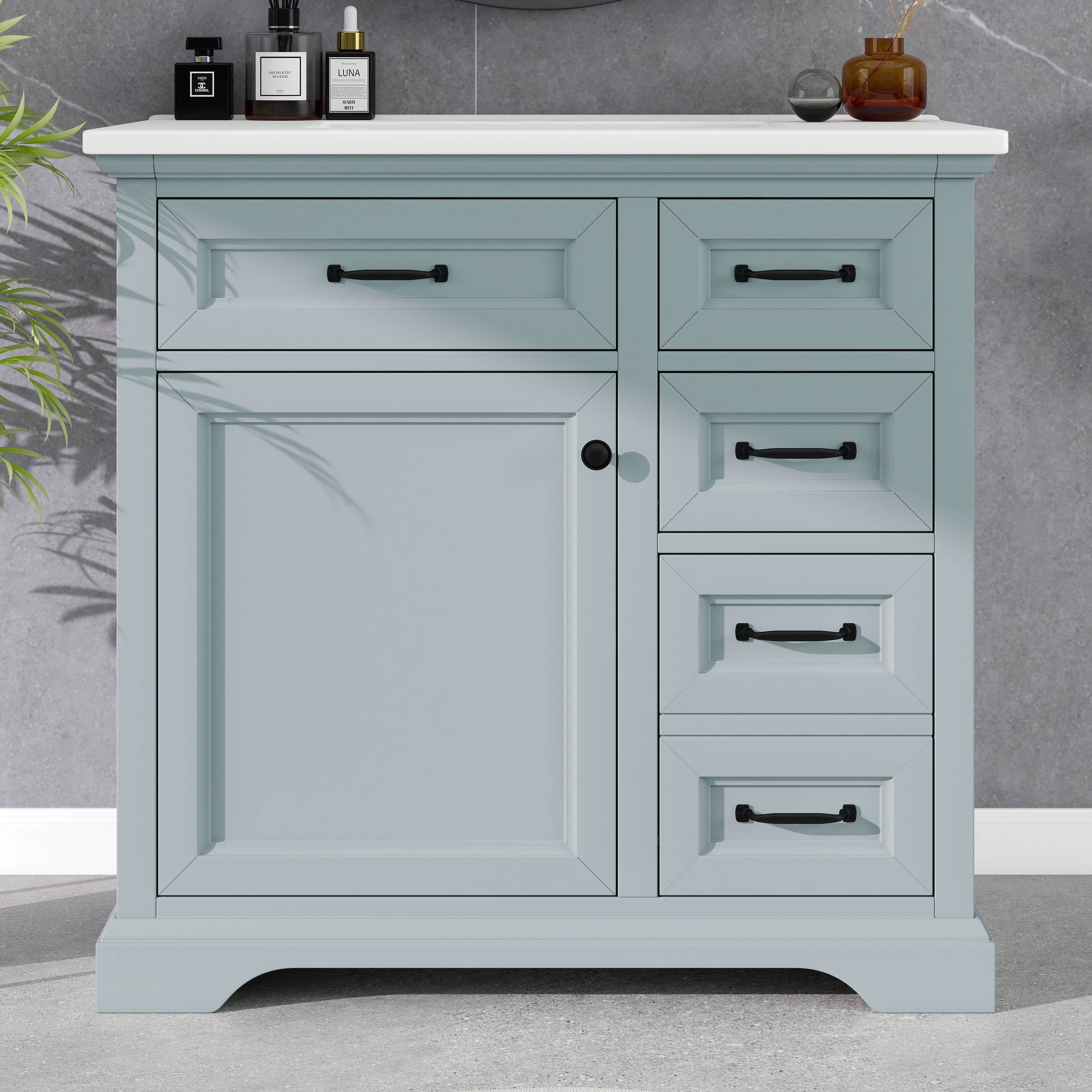 Ophelia & Co. 36" Bathroom Vanity With Ceramic Sink, 2 Tip-Out Drawers ...