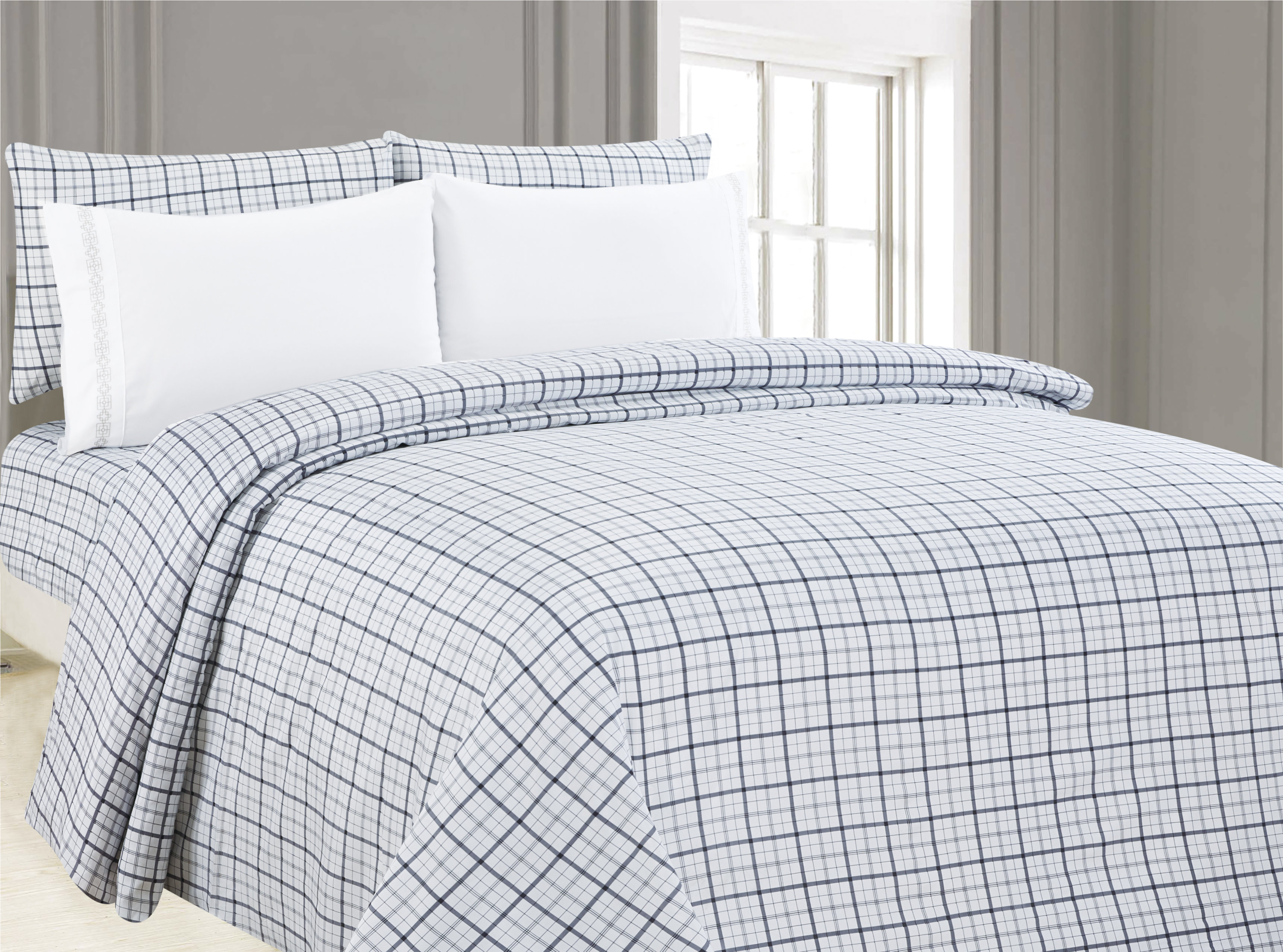 Flash Popup Posh Home Bank Plaid 6 Piece Sheet Set Plaid Microfiber ...