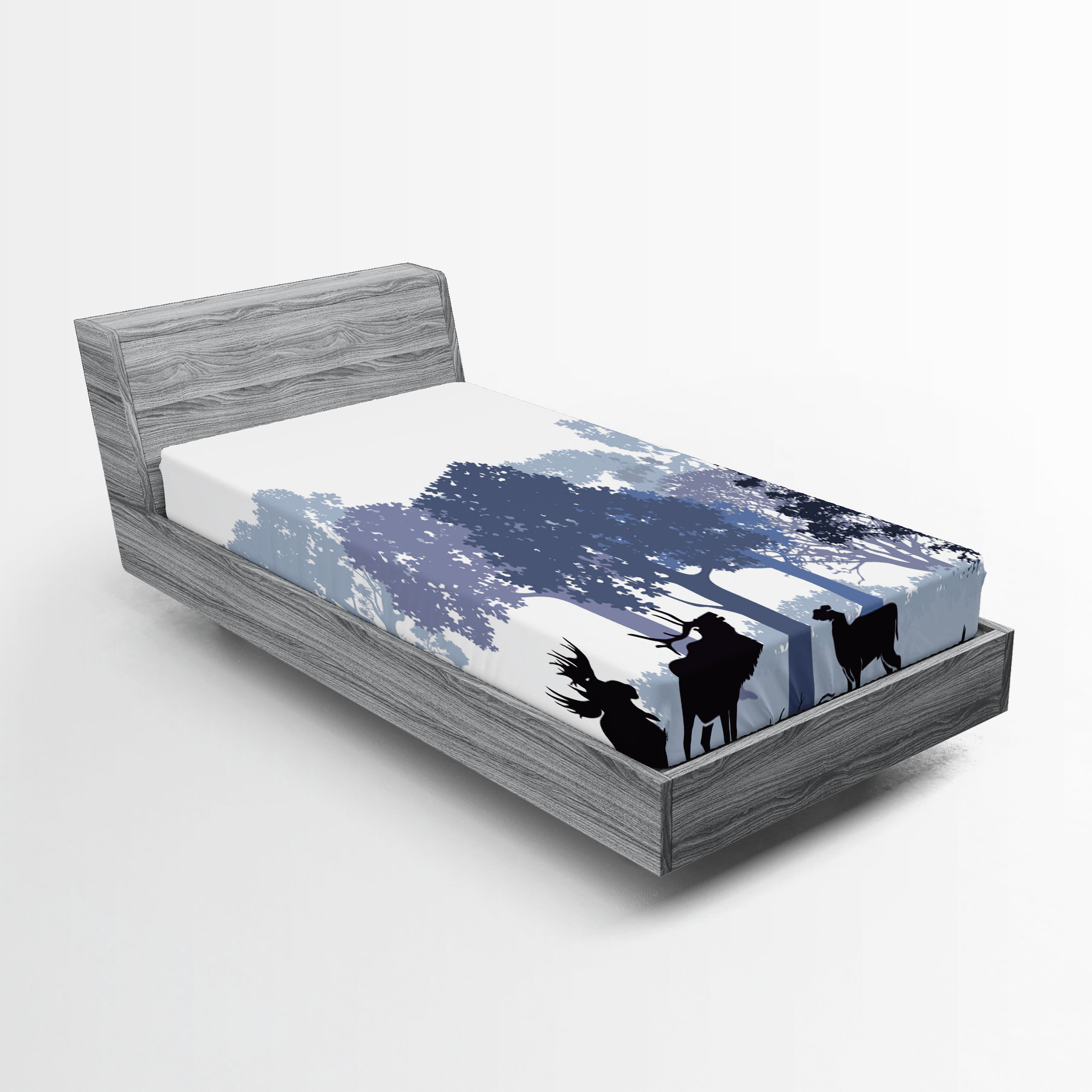 Ambesonne Moose Fitted Sheet 2-Pack Grey Wild Forest Animals Black ...
