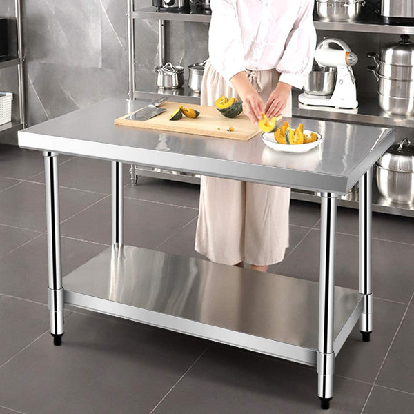 FORCLOVER Modern Stainless Steel Food Preparation Kitchen Table, Silver ...