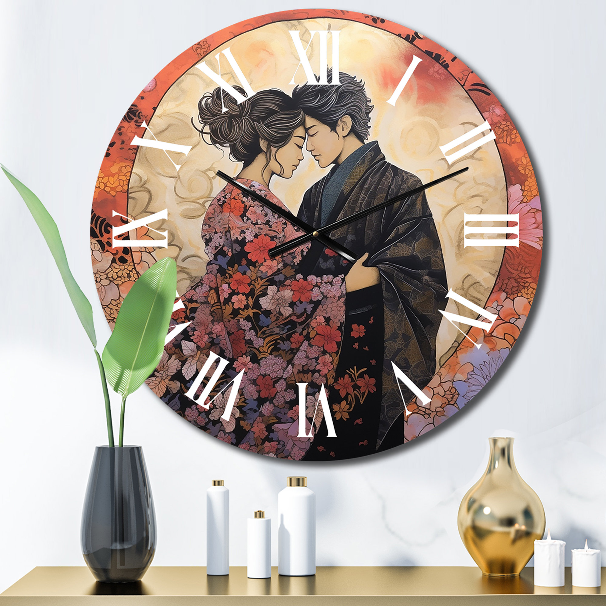 Design Art Japanese Love Twin Flame Couple IV - Japon Woman Wall Clock ...