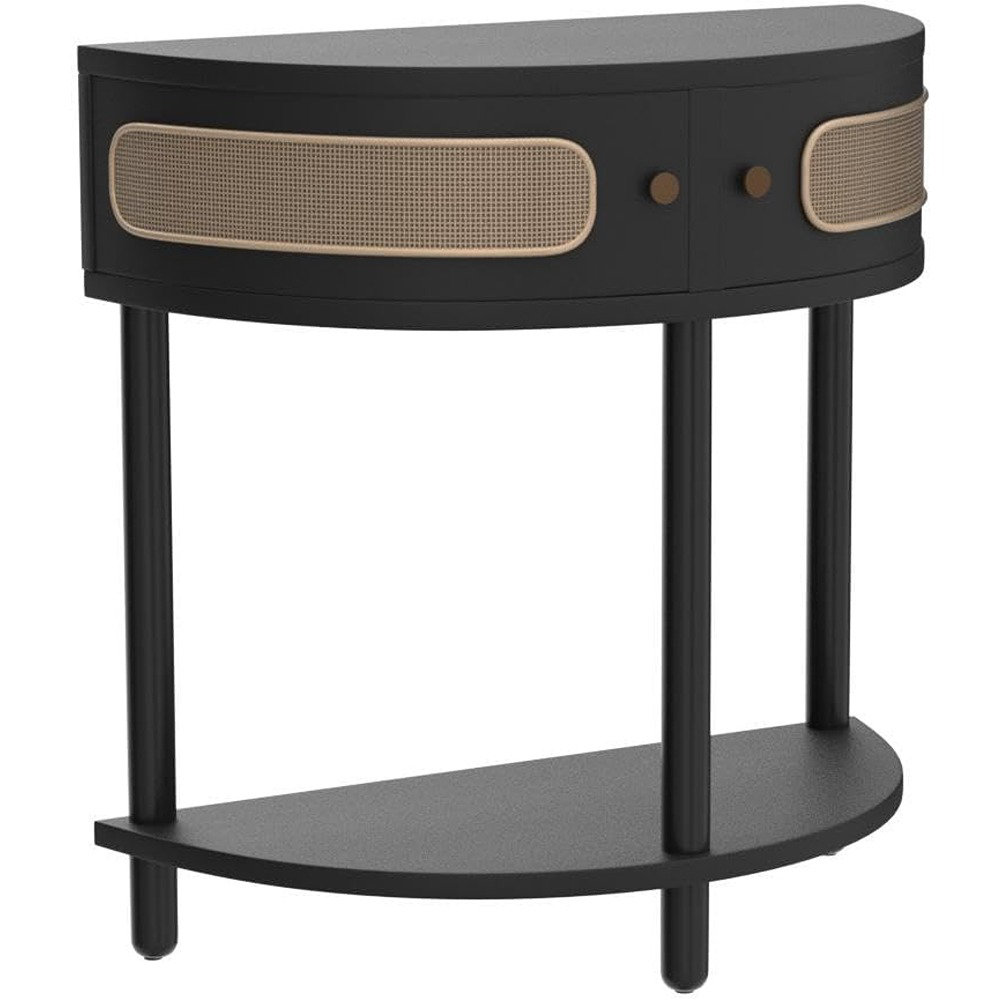 Bayou Breeze Rattan Half Moon Small Entry Table, Console Desk With ...