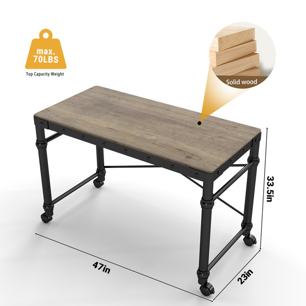 Gracie Oaks 47" Rustic Writing Desk With Wheels | Wayfair